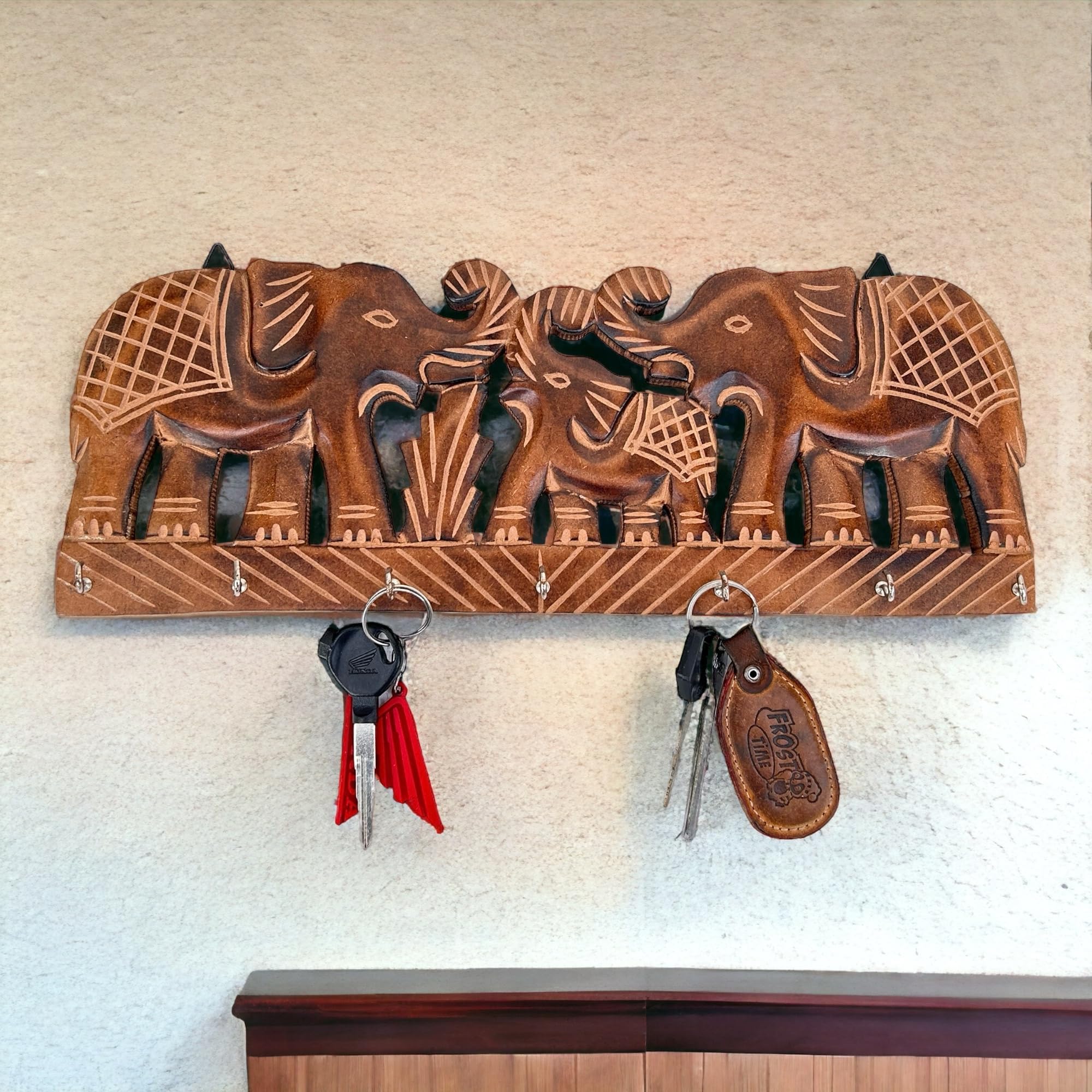 Amazon.com: S.B.ARTS Wooden Key Holder-Elephant Design-Brown Color Key ...