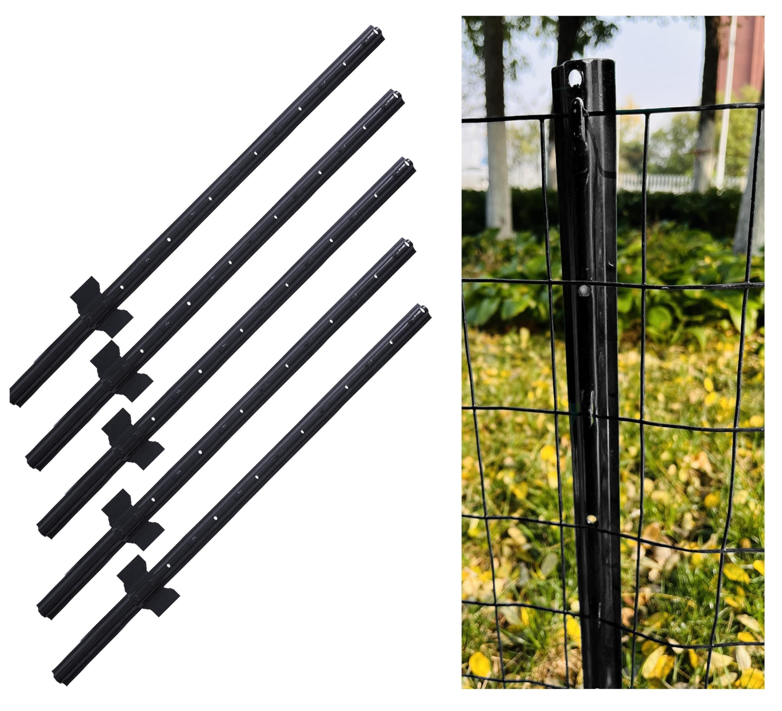 Snapklik.com : 4 Feet Metal Fence Post Black, Pack Of 5, For 36 Inch ...