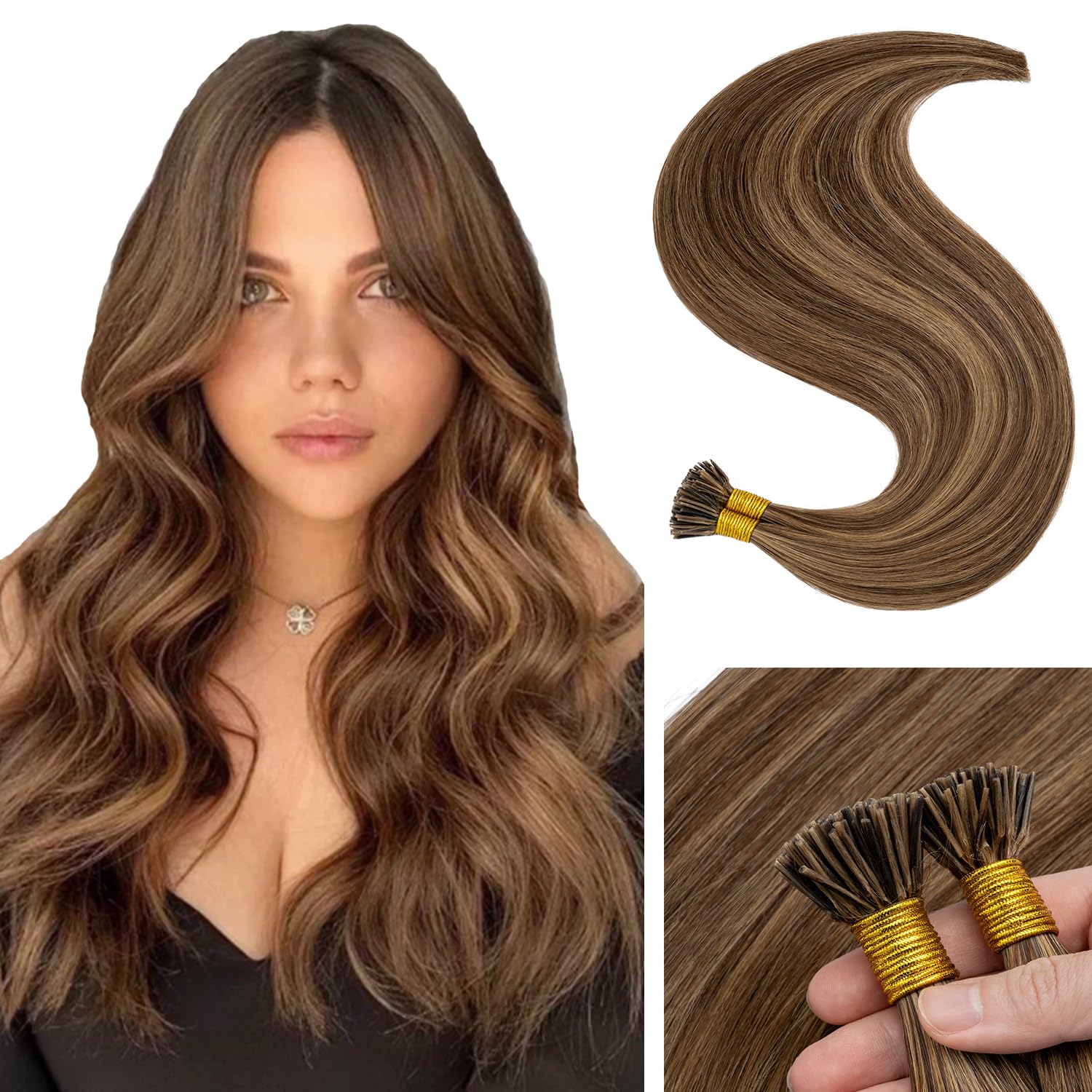 Amazon.com: Sleekalon I Tip Hair Extension Human Hair 16 Inch Pre ...