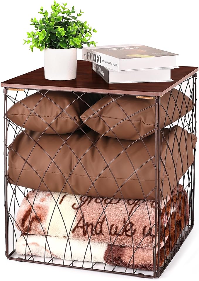 Amazon.com: Aurynns Small Coffee Table Storage, Square End Tables ...