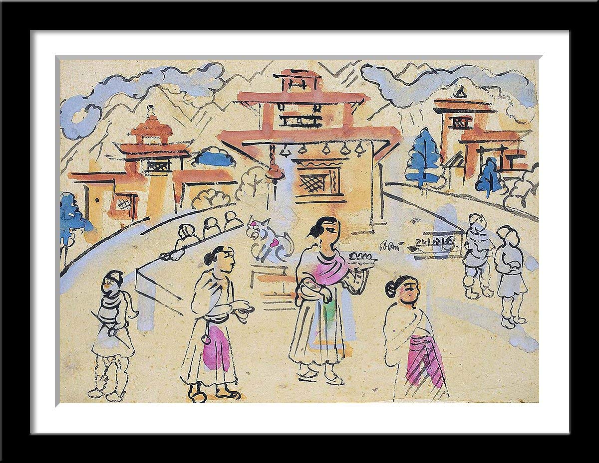 Tallenge - Binode Bihari Mukherjee Bengal School - Famous Paintings - Temple - Medium Digital ...