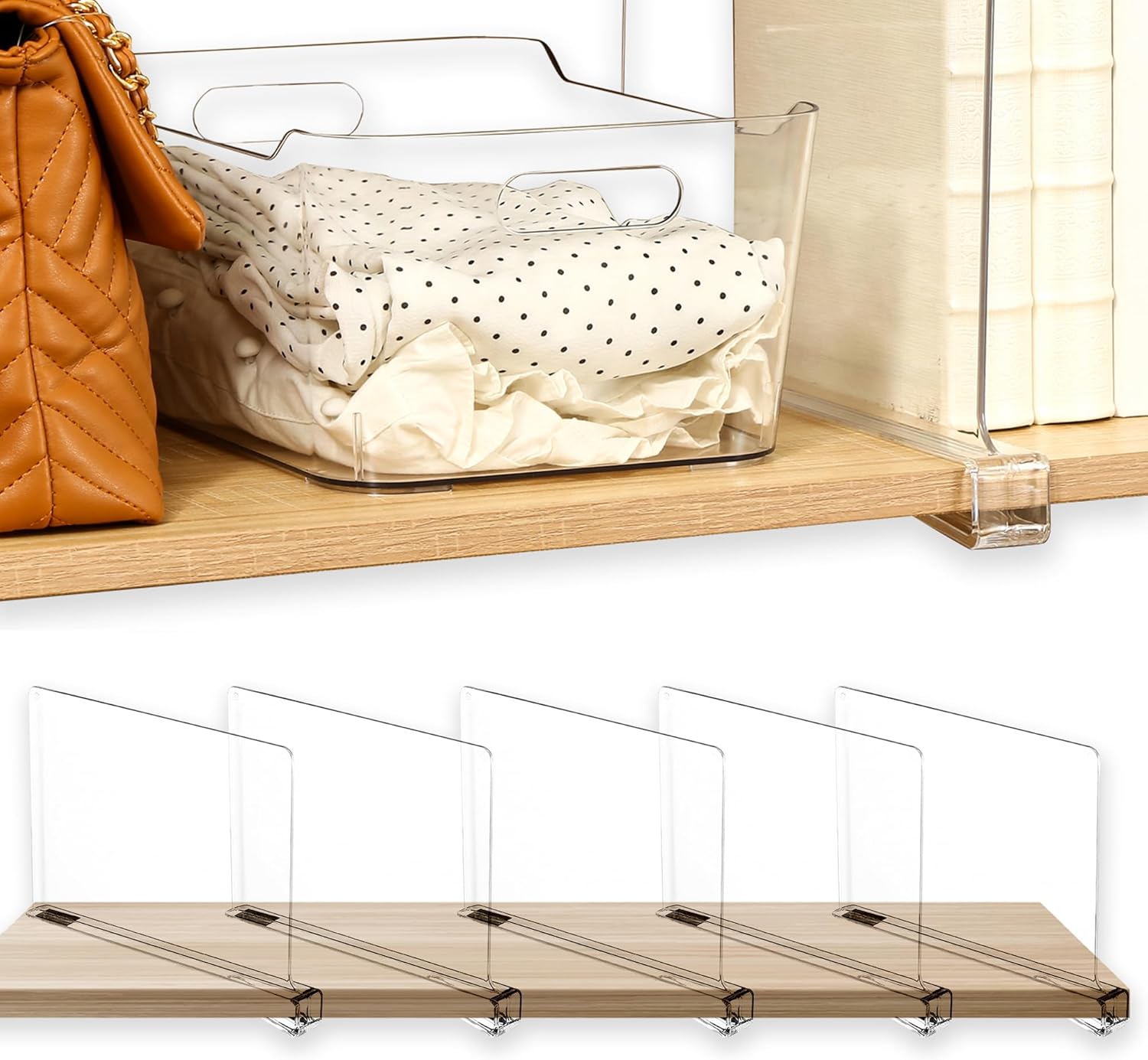 Amazon.com: SA&SA Pack of 4 Shelf Dividers with Storage bin | Clear ...