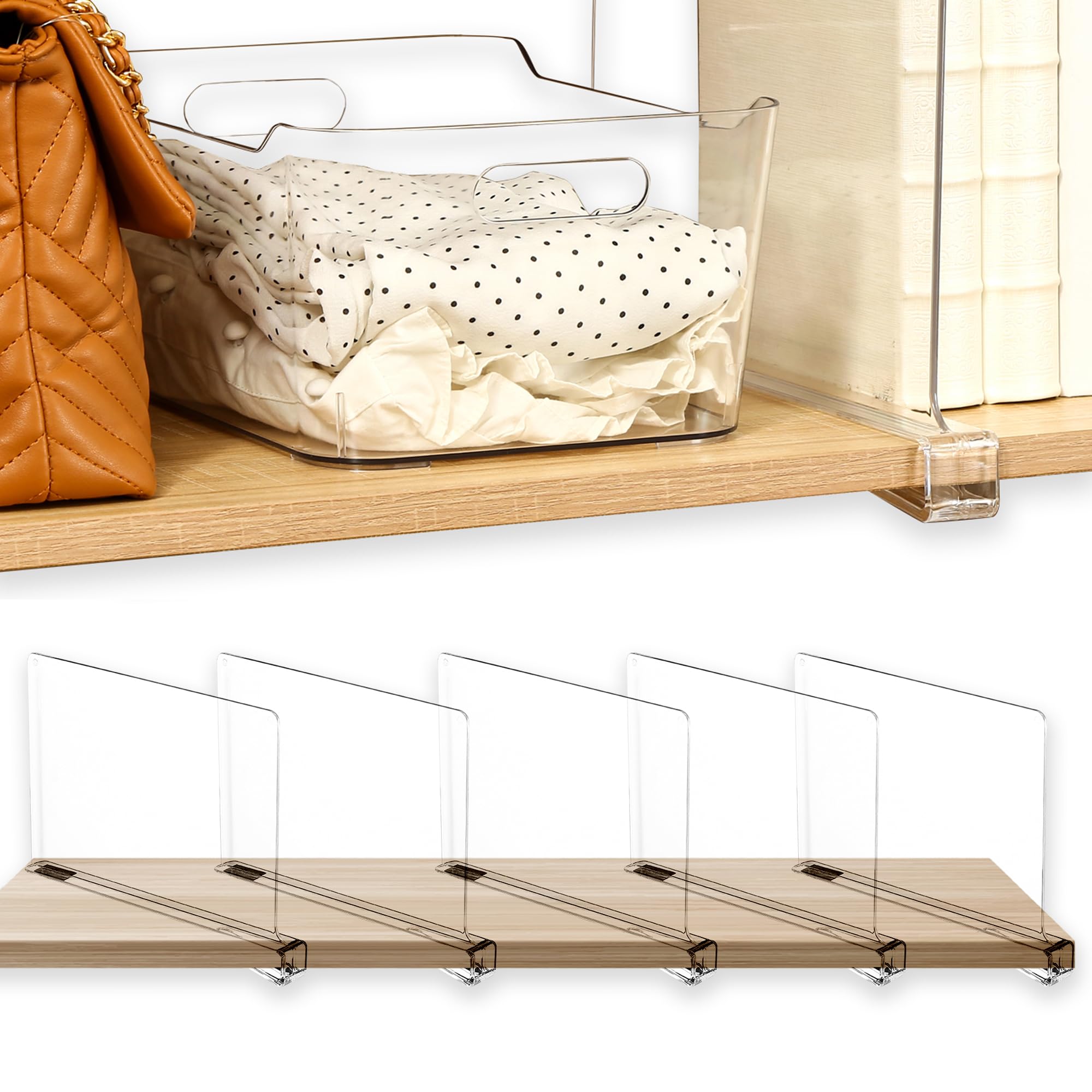 Amazon.com: SA&SA Pack of 4 Shelf Dividers with Storage bin | Clear ...