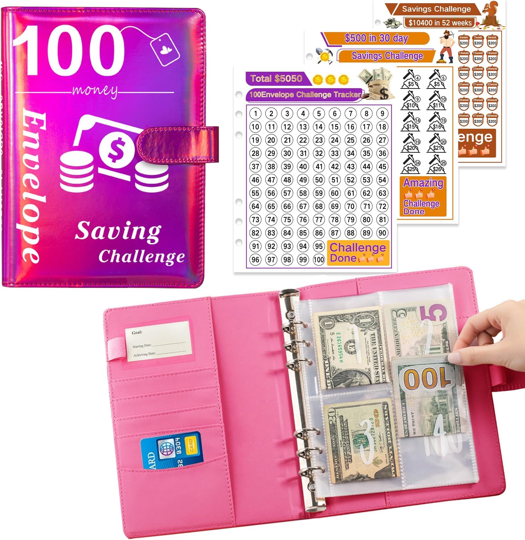 Amazon.com : 100 Envelopes Money Saving Challenge Binder - 100 Day ...