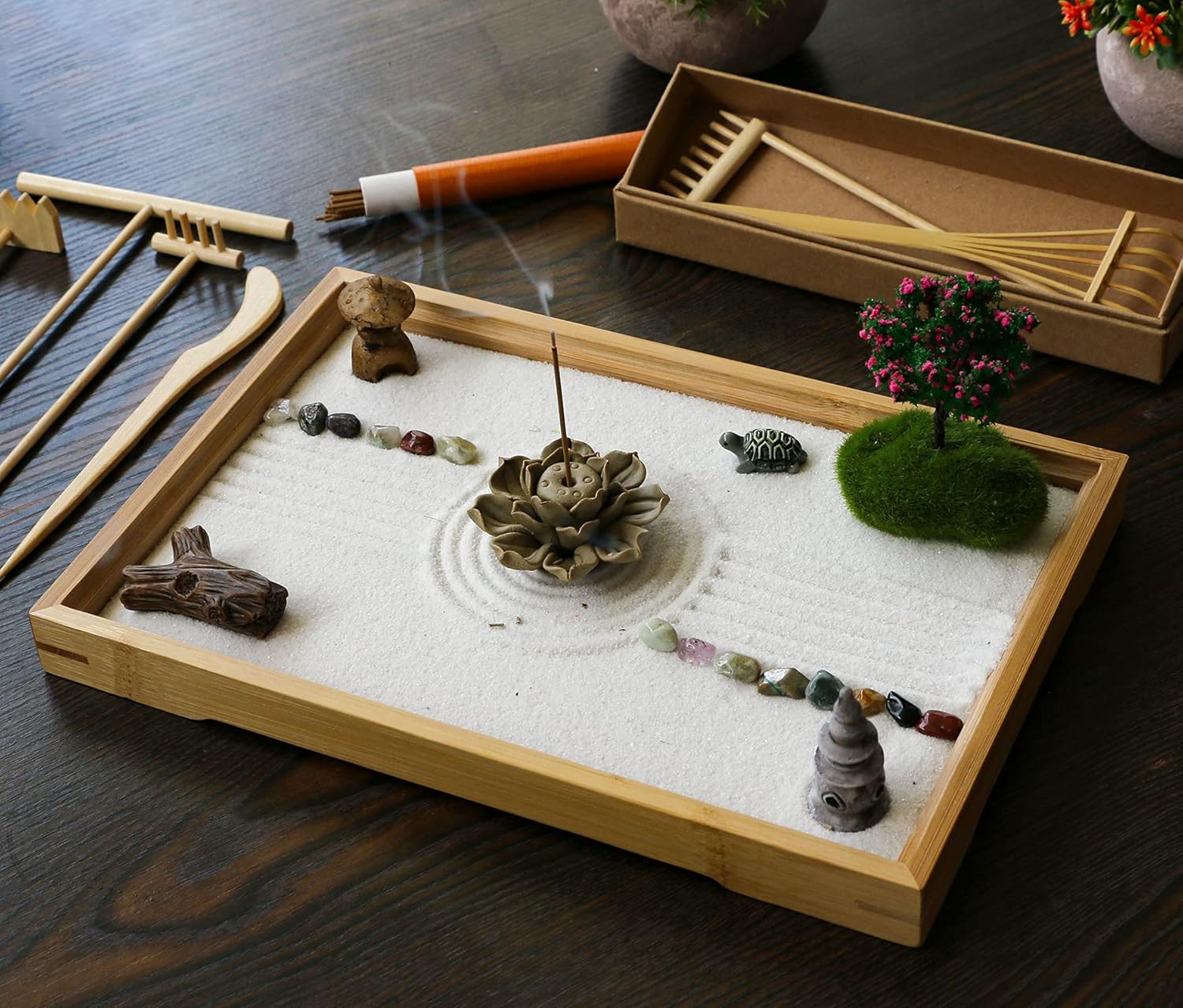 Japanese Zen Garden Kit – Mini Chakra Crystal Quartz Rock Sand Garden ...