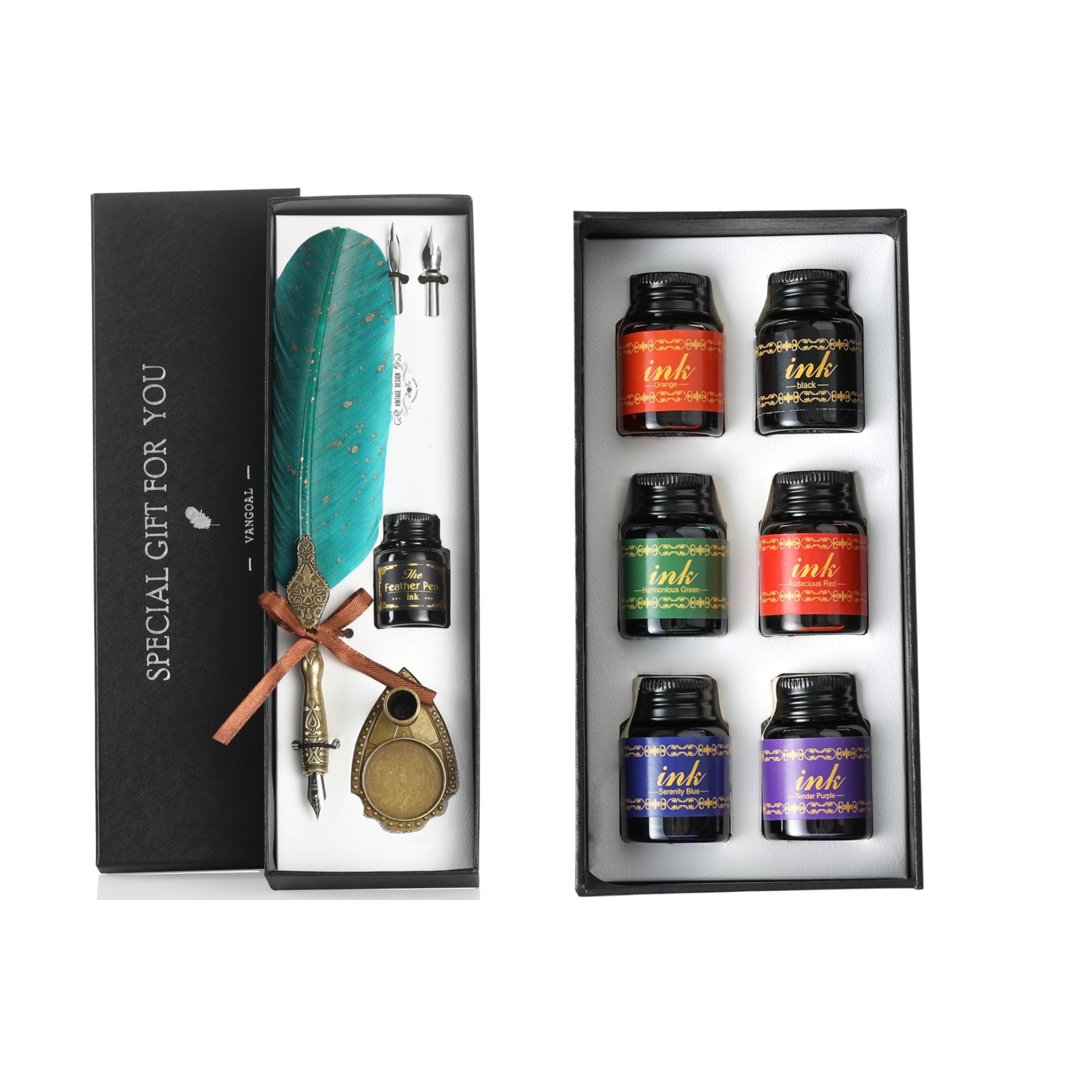 Amazon.com : VANGOAL Green Feather pen and 6 Colors Ink Set : Arts ...