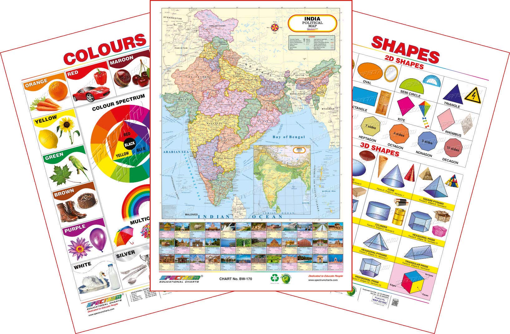 Spectrum Educational Large Wall Charts Set Of 3 Colours Shapes ...