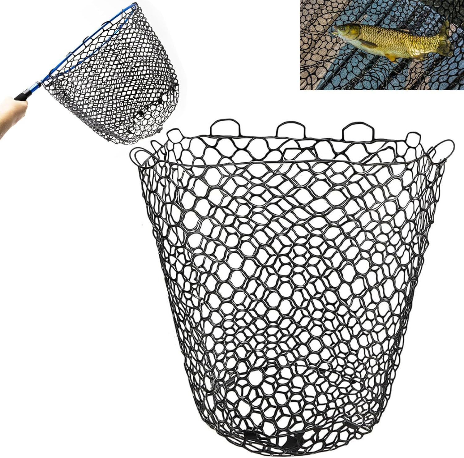 21.6in Foldable Fish Landing Net - Rubber Mesh, Replacement Netting for ...