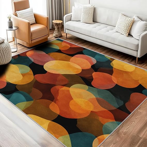 Amazon.com: Orange Abstract Rugs for Living Room 3x4, Teal Mustard ...