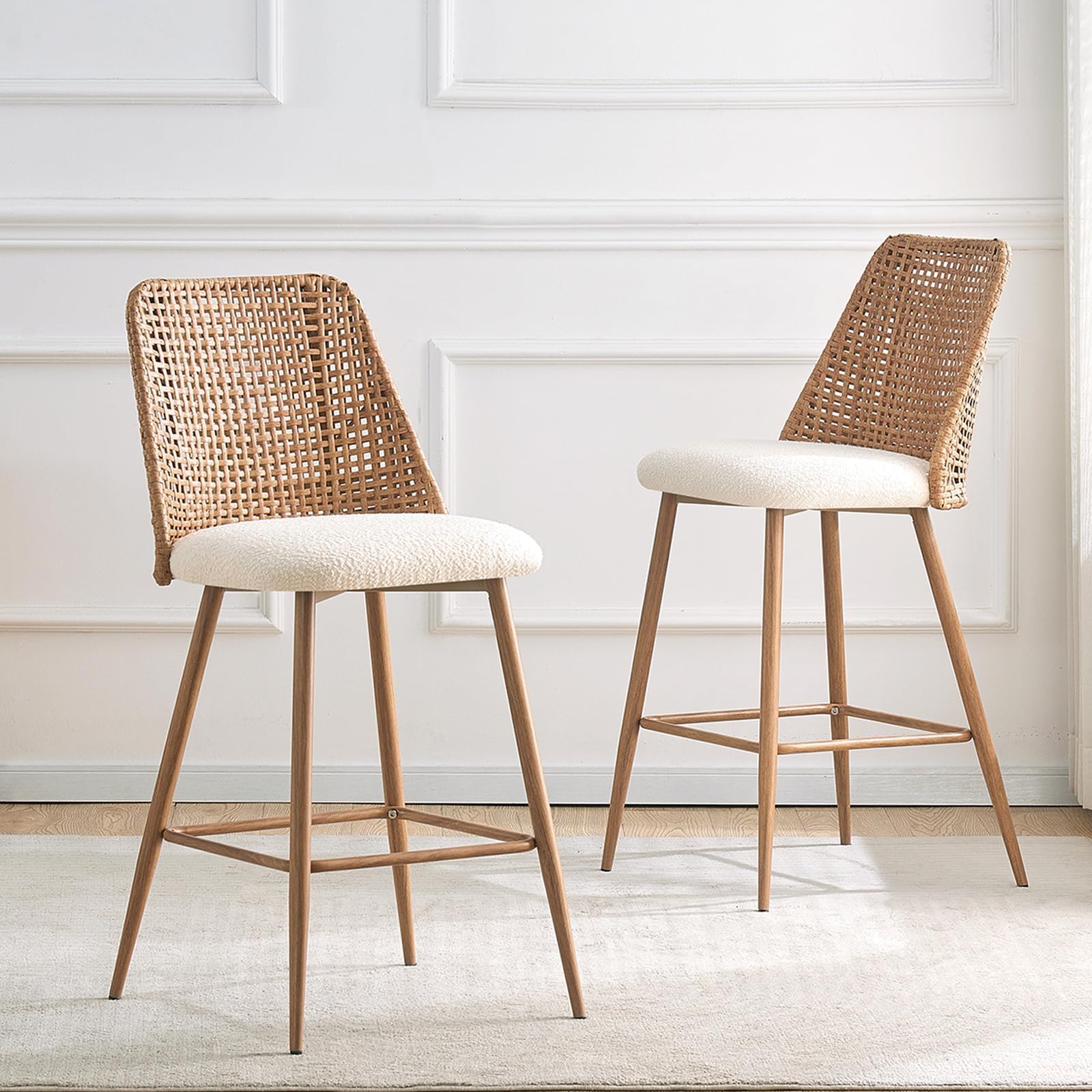Amazon.com: Nathan James Bailey Upholstered Rattan Bar Stool in Oak ...
