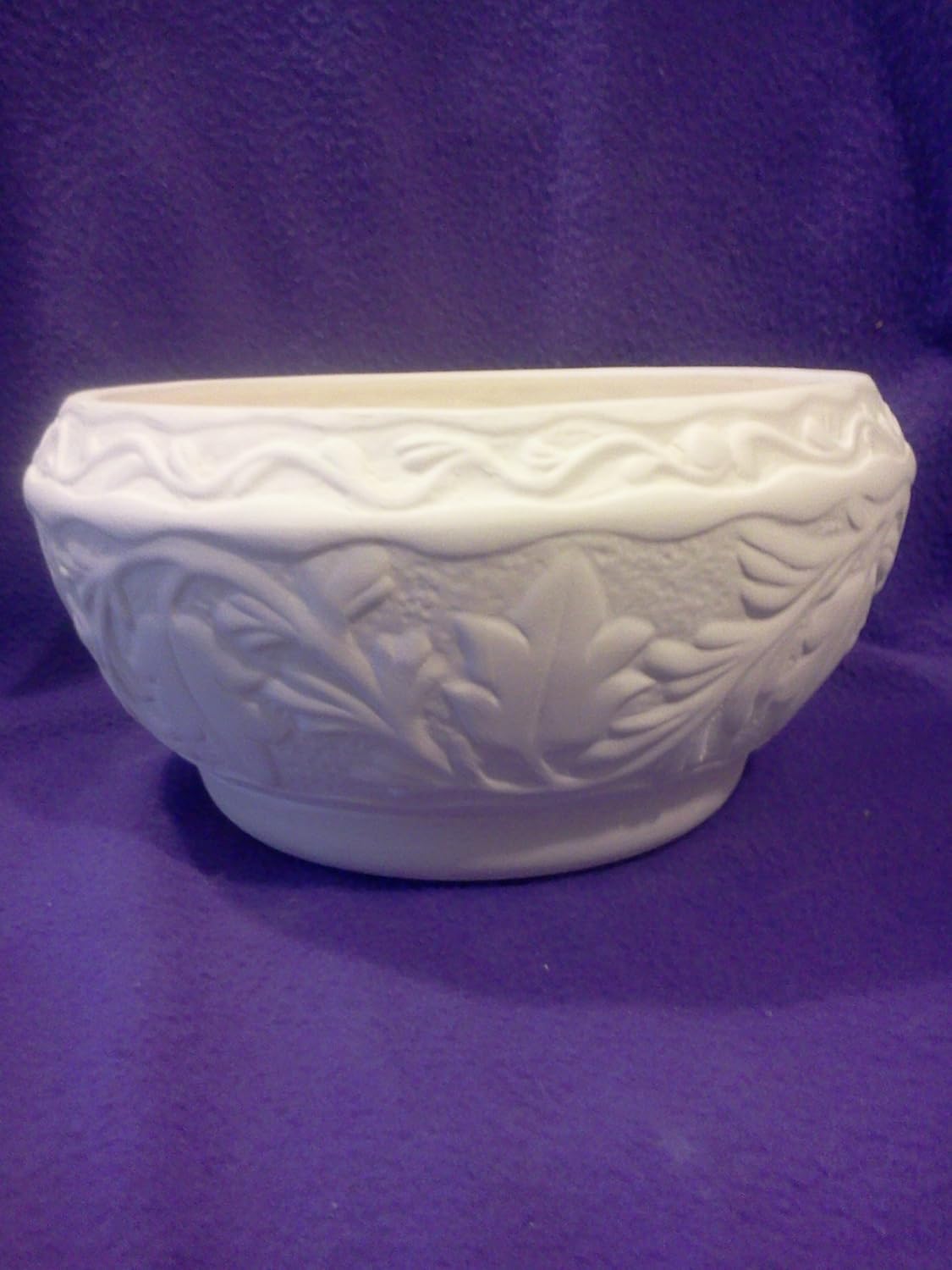 Amazon.com: Lg Leaf Embossed Planter 9 3/4" x 5 1/2" Ceramic Bisque ...