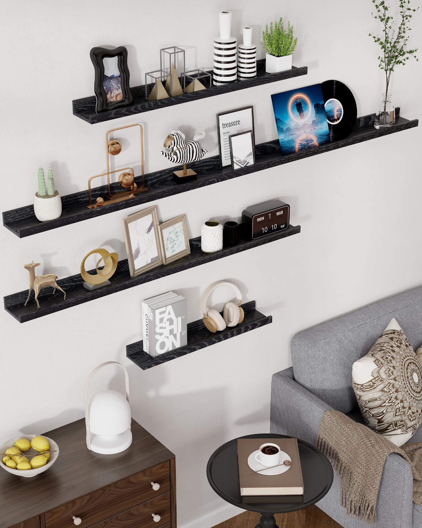 Snapklik.com : Axeman Oak Picture Ledge Shelf, 48 Inch Floating Shelves ...