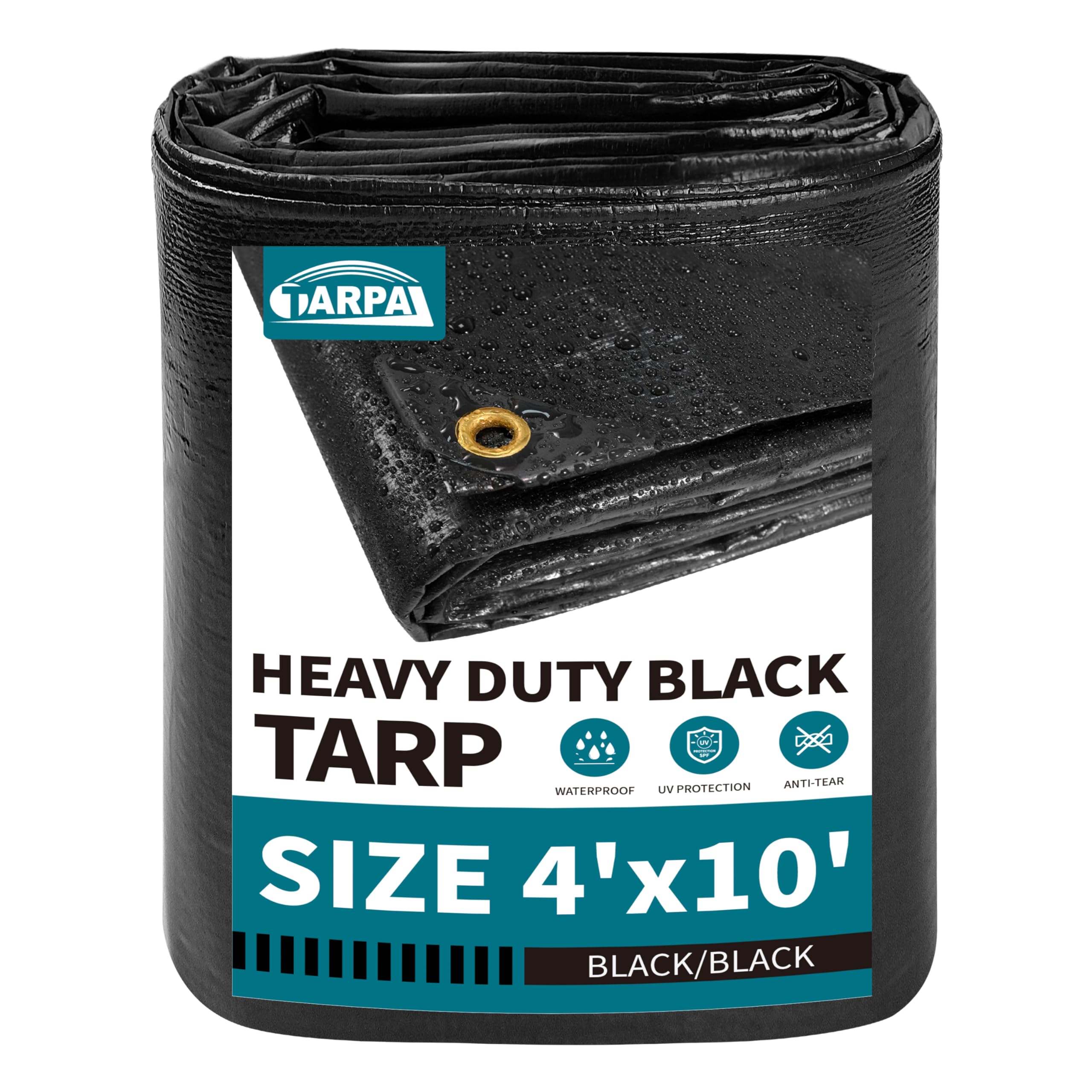TARPAL Waterproof tarp 4x10 Black Heavy Duty tarp 14mil polyethylene ...