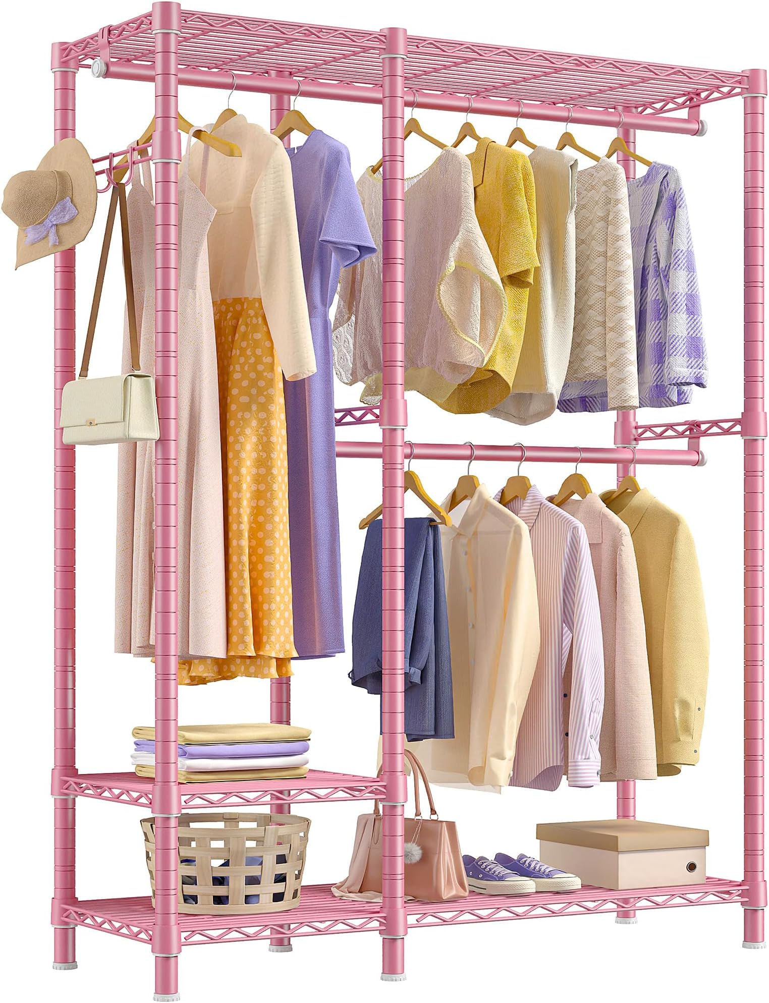 Amazon.com: Home Vida Single Garment Rack Adjustable Clothes Rail, Pink ...