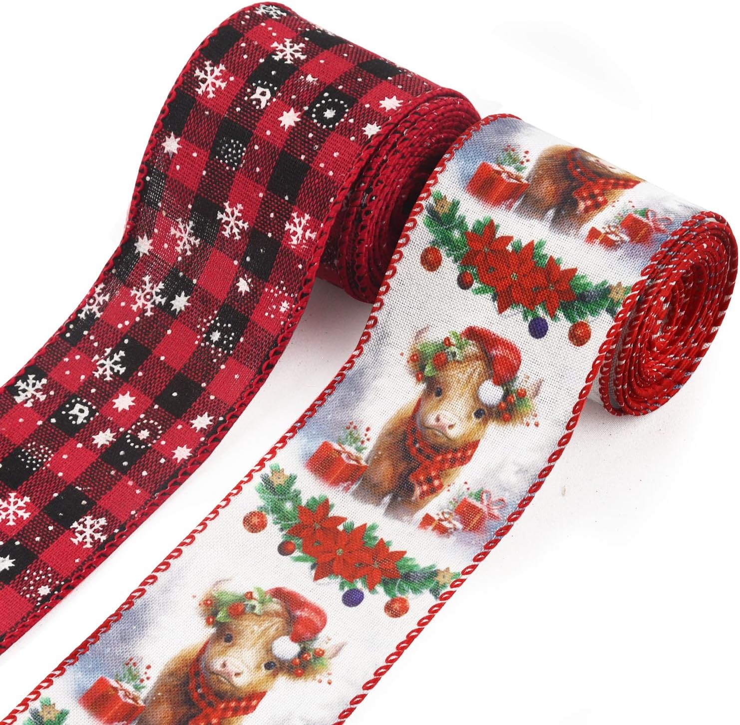 Amazon.com: Estivaux 2 Rolls Christmas Ribbons for Crafting, Xmas Wired ...