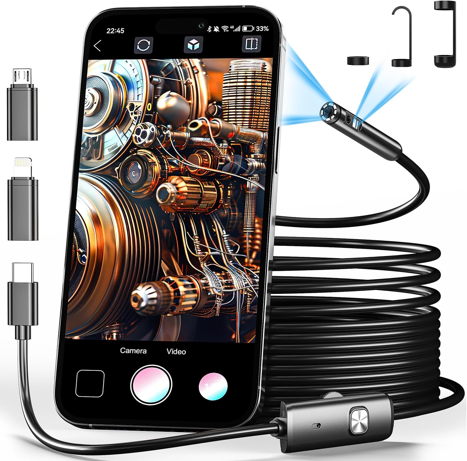 Endoscope Camera with Light, 1920P HD Borescope with 8 Adjustable LED ...