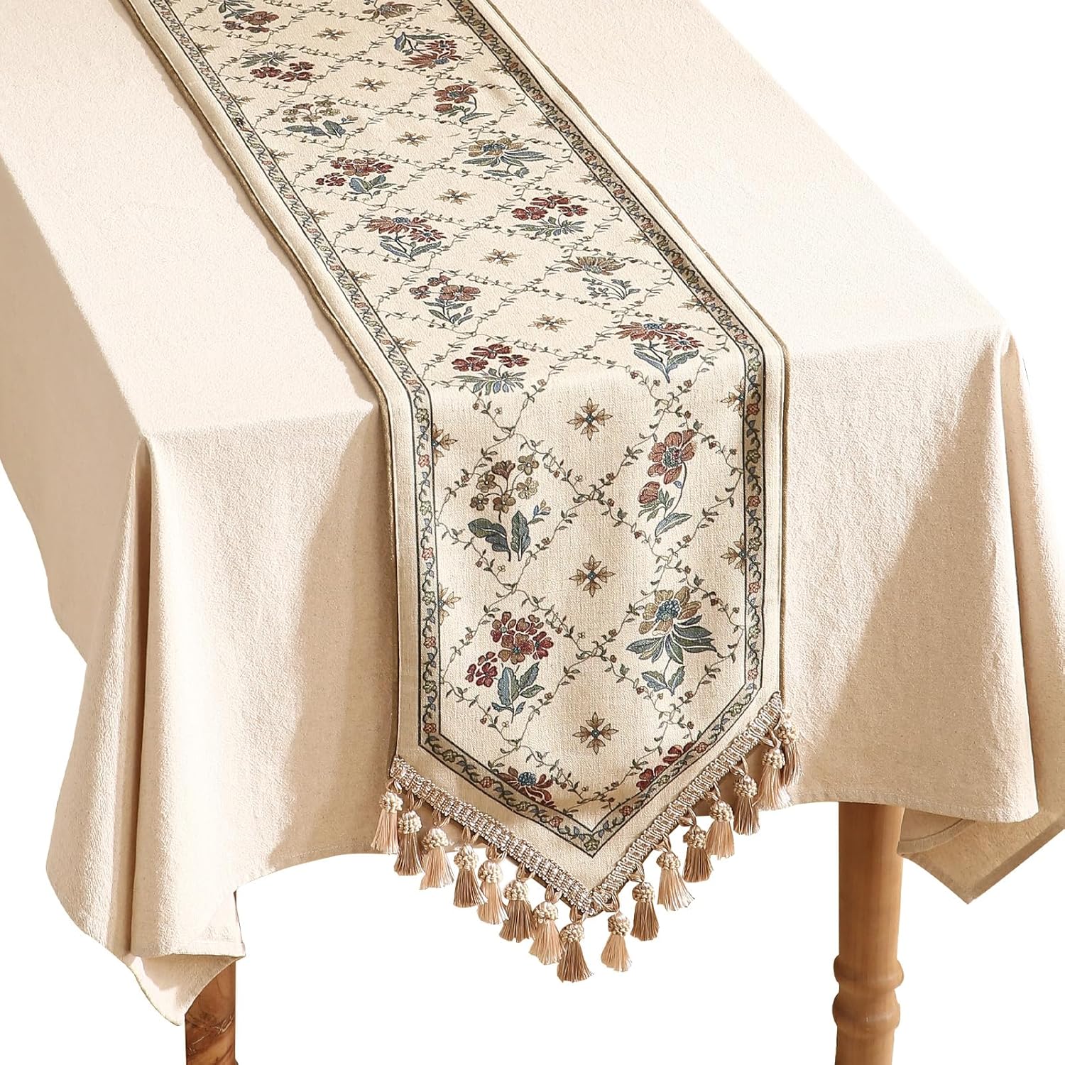 Amazon.com: patdrea Designer Vintage Floral Linen Extra Long Table ...