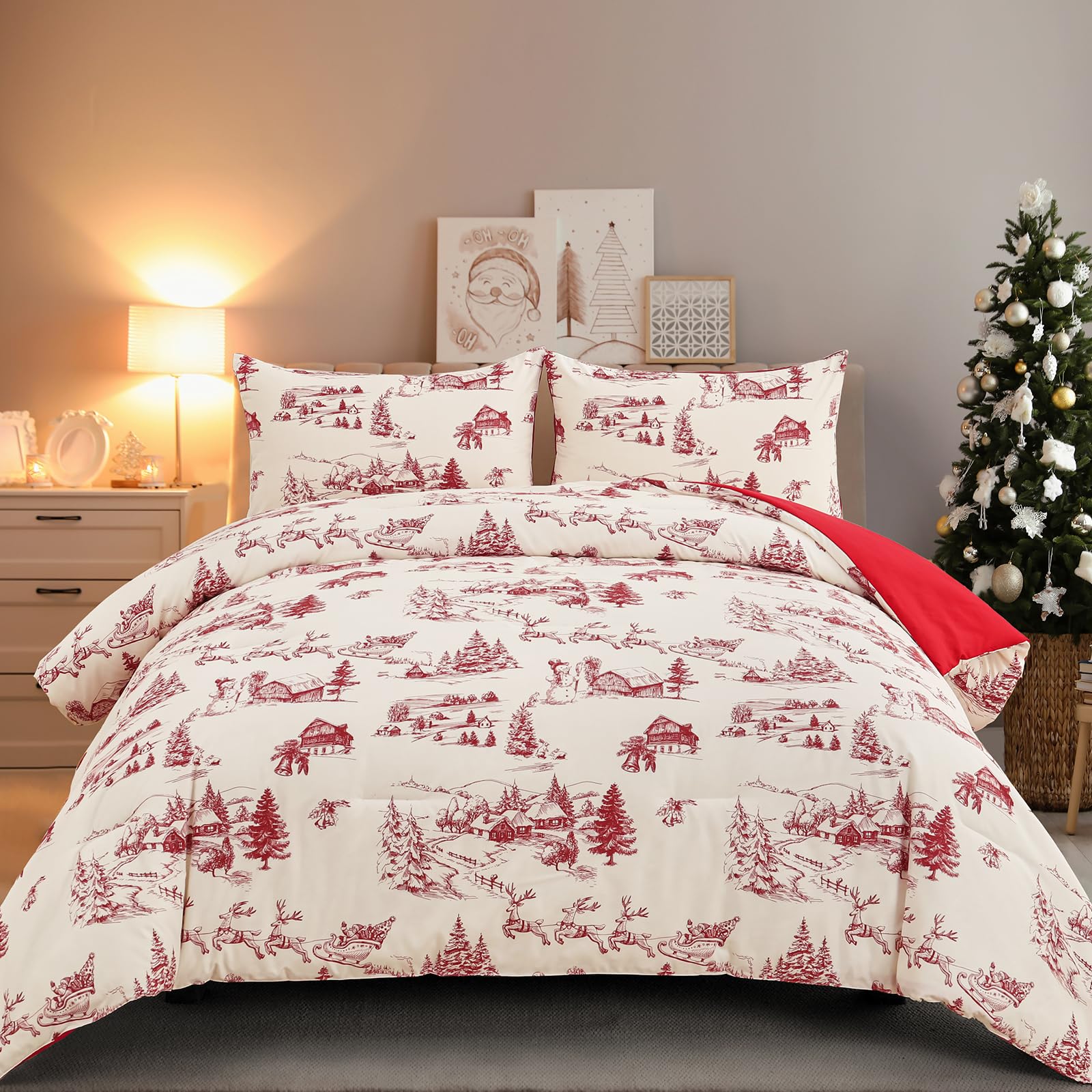 Ropa De Cama Navideña Con Copos De Nieve