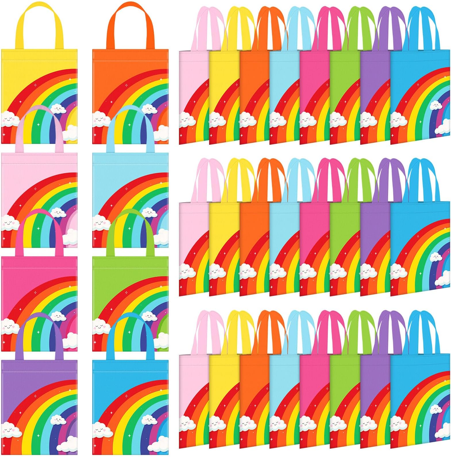 Amazon.com: Kajaia 32 Pieces Rainbow Non Woven Tote Gift Bags with ...
