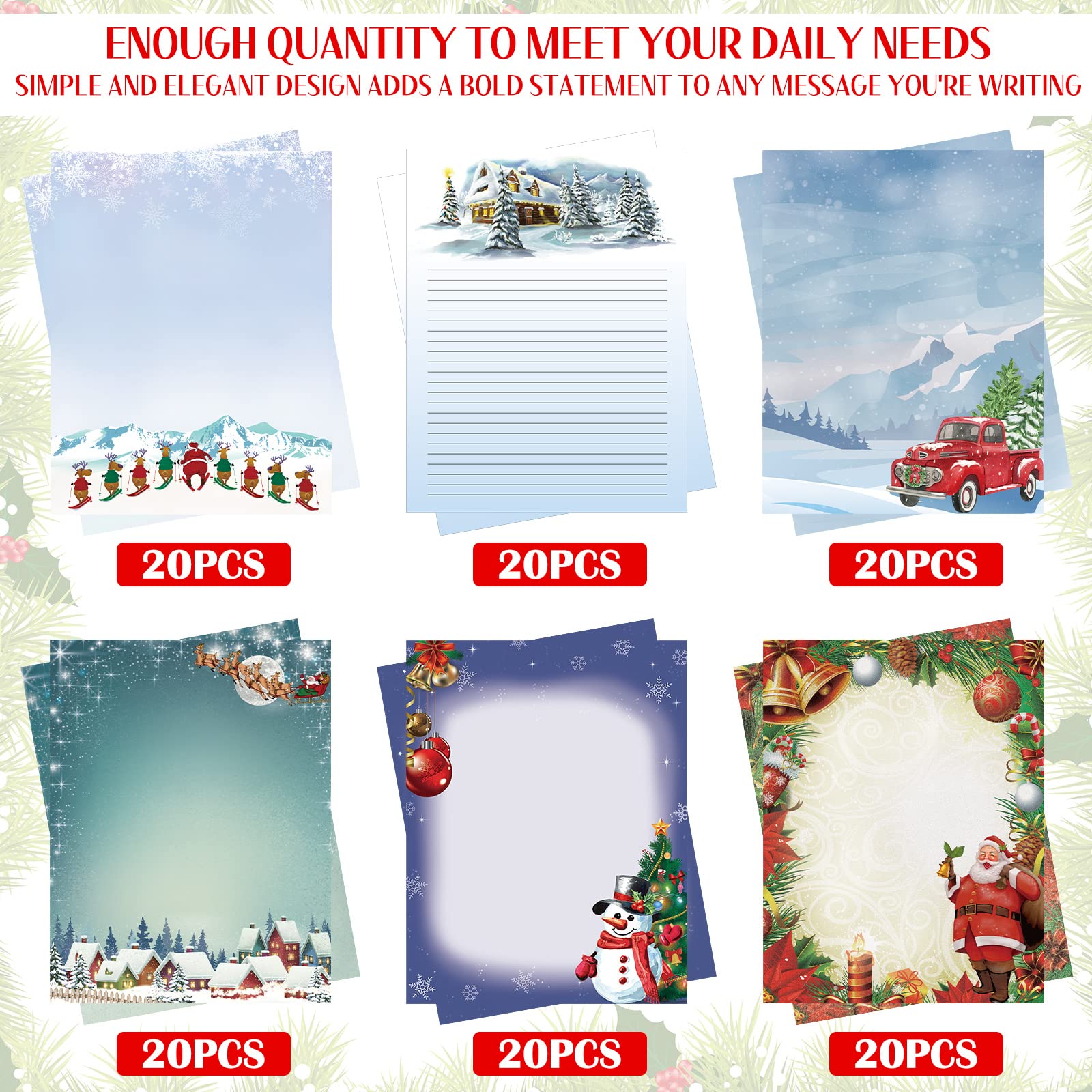 Snapklik.com : 120 Sheets Christmas Stationery Paper Decorative Holiday ...