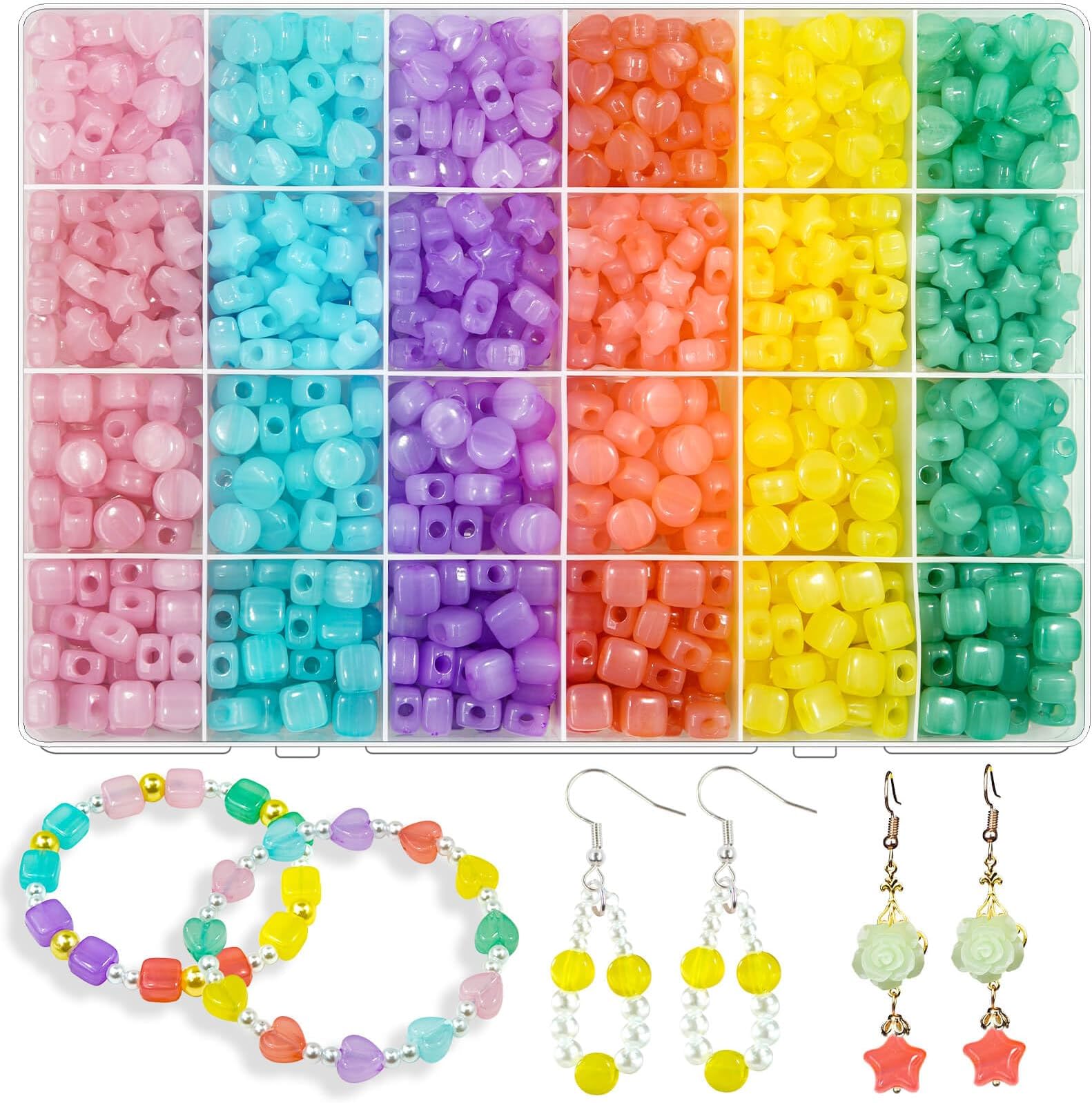 Amazon.com: 250pcs Acrylic Assorted Beads, BetterJonny AB Color Beads ...