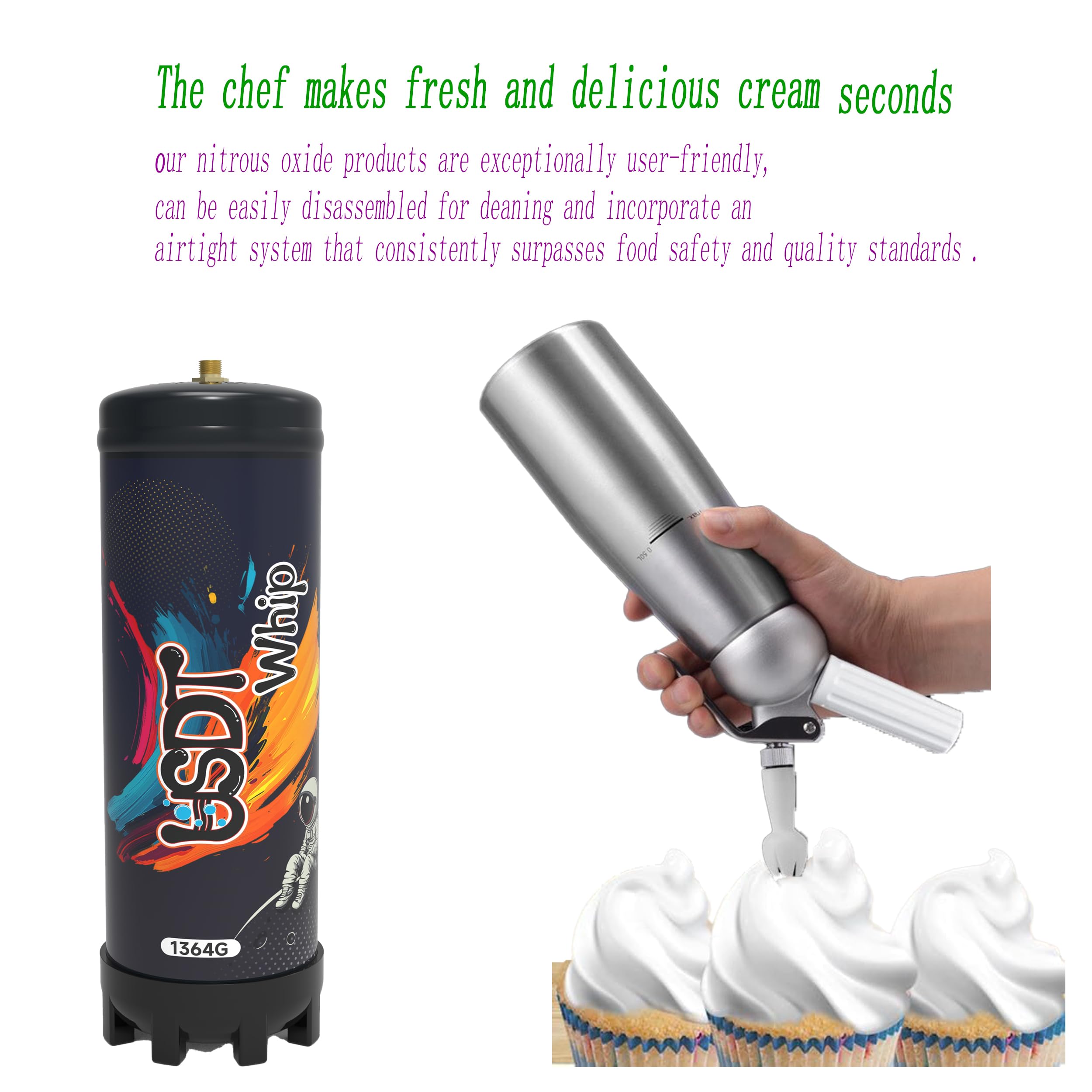 No2 Tank 2.2L Whipped Cream Charger - 1340g N2O Cartridge For Cream ...