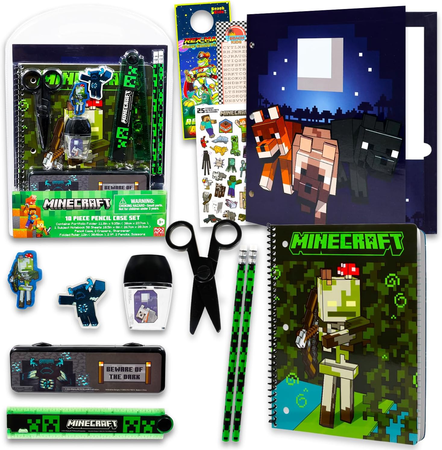 Amazon.com: Minecraft School Supplies Set - Bundle with Creeper Folder ...