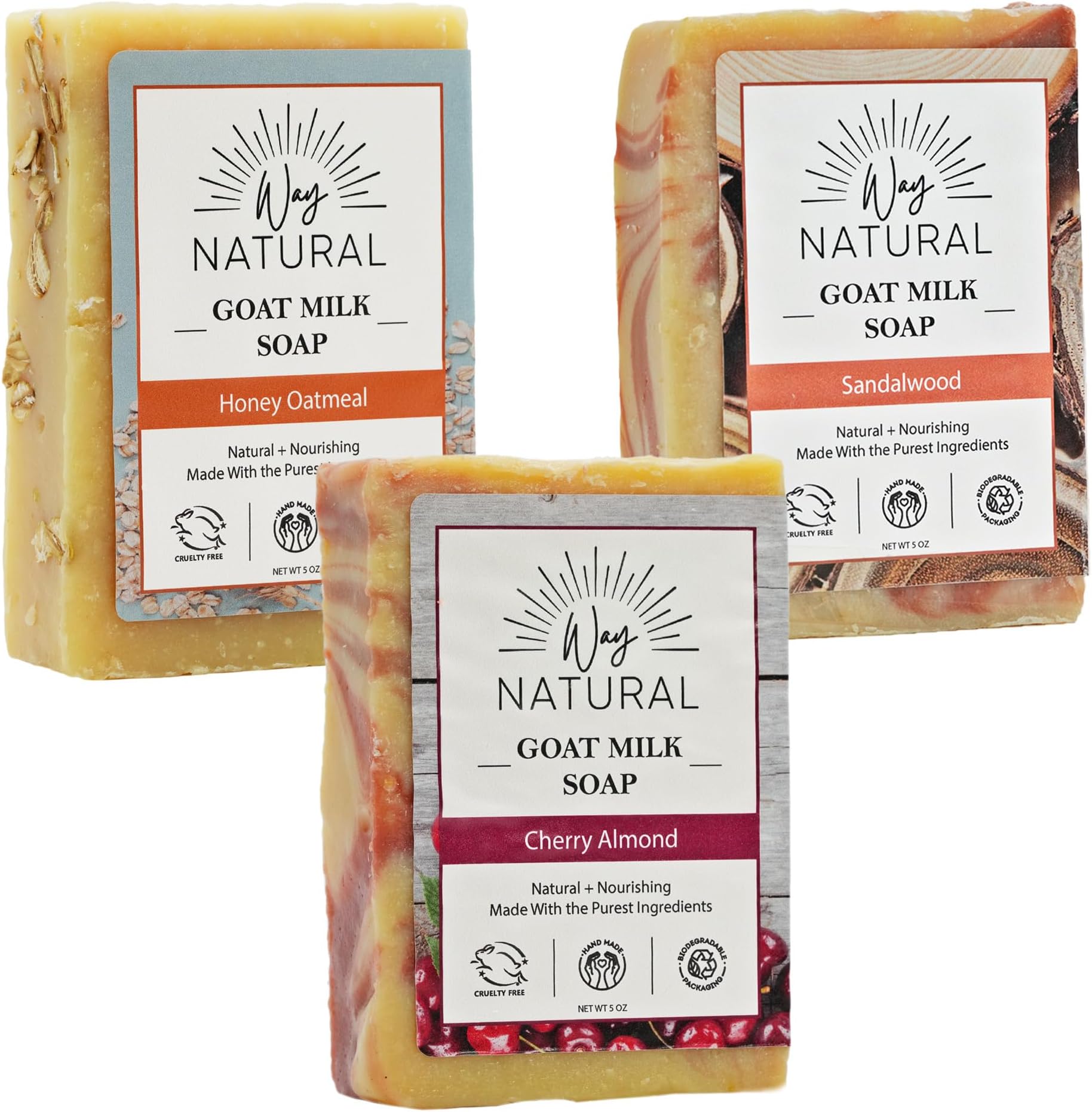 Amazon.com : Way Natural Real Goat Milk Soap Bars - 3 Large (5oz ...
