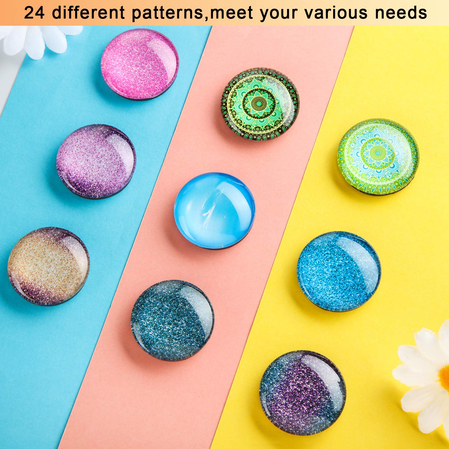 Buy 24 Pieces Glass Fridge Magnets Decorative Refrigerator Magnets ...