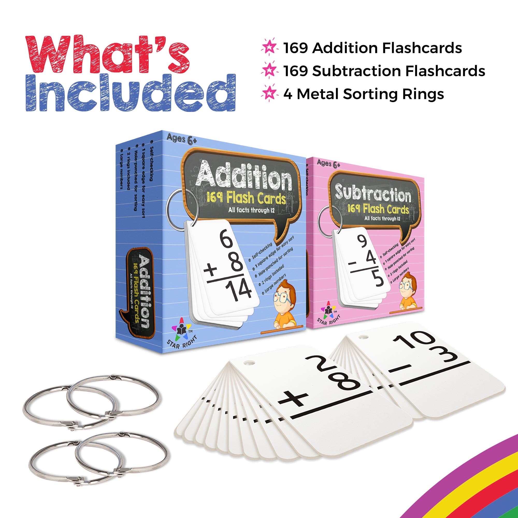Buy Star Right Addition and Subtraction Flashcards with 4 Metal Binder ...