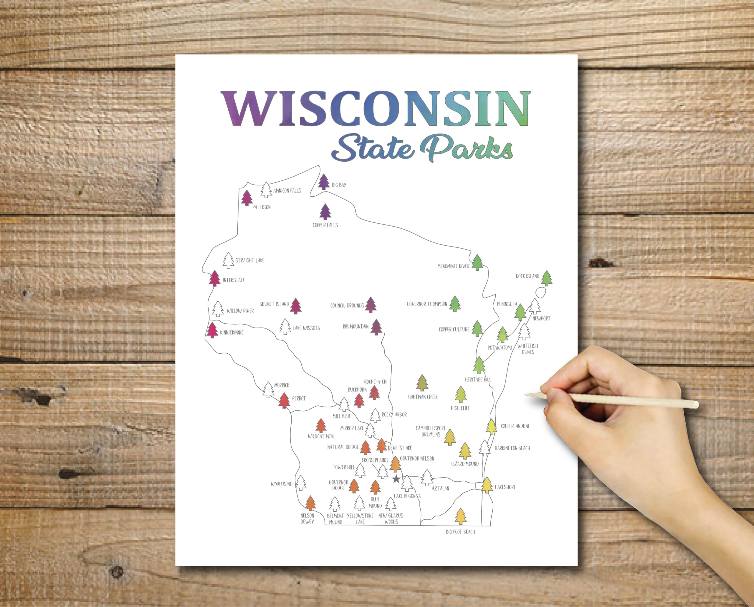 Snapklik.com : Wisconsin State Parks Scratch Off Map, 11x14 Wisconsin ...