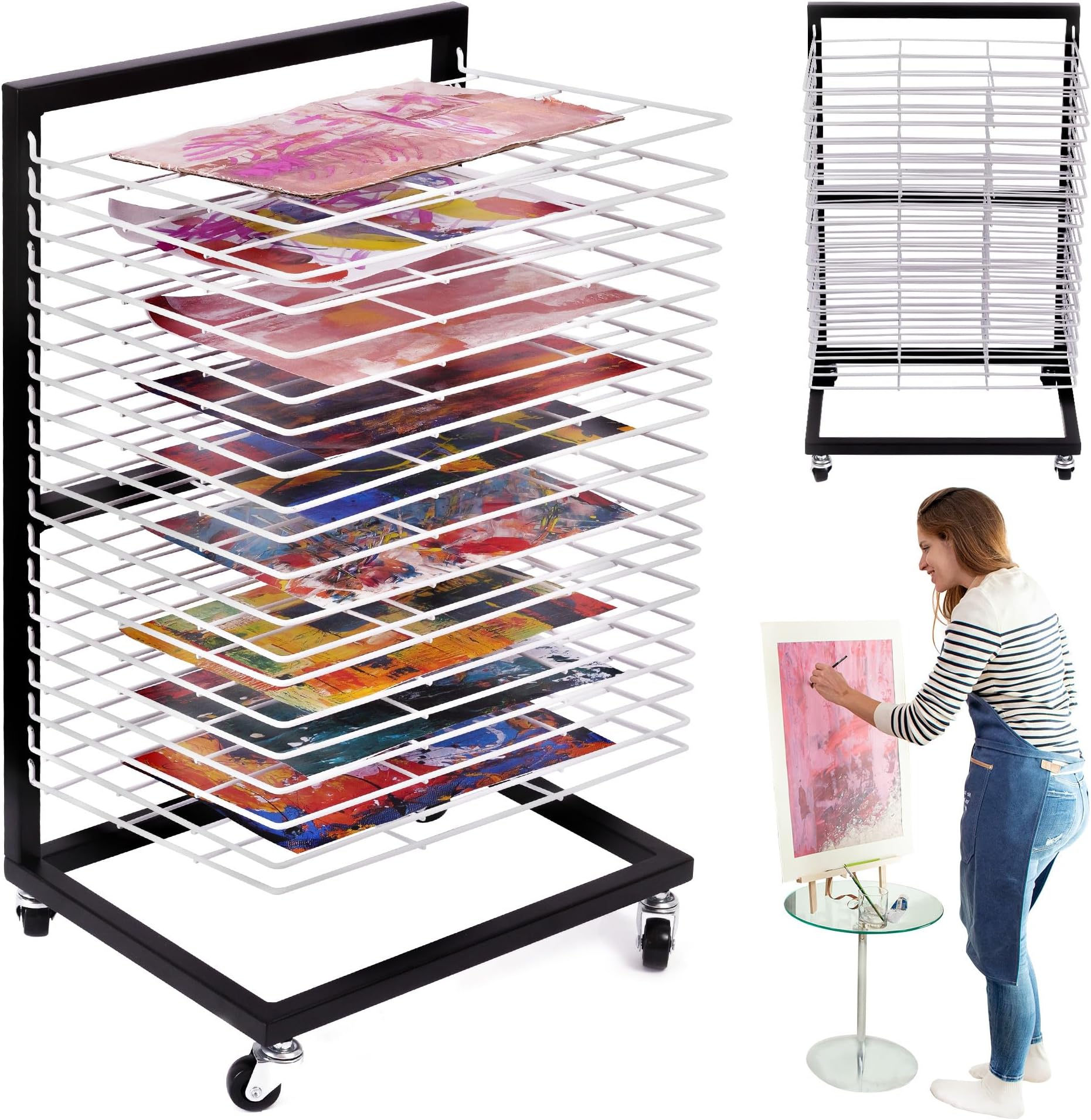Amazon.com: Joymaney Art Drying Rack | Mobile Metal Art Storage Rack ...