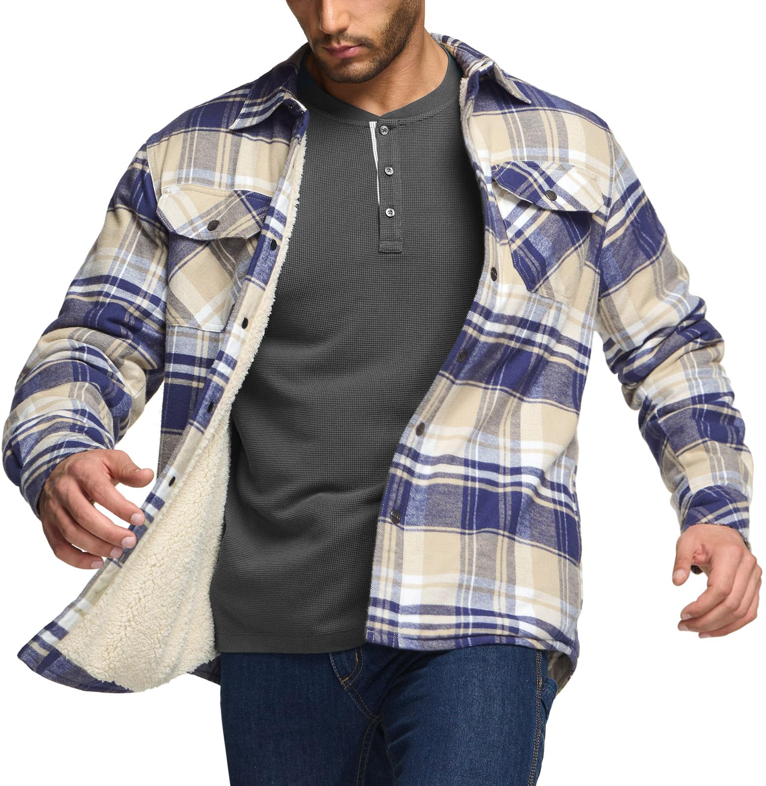 Snapklik.com : Mens Plaid Flannel Shirt Jacket, Long Sleeve Soft Warm ...