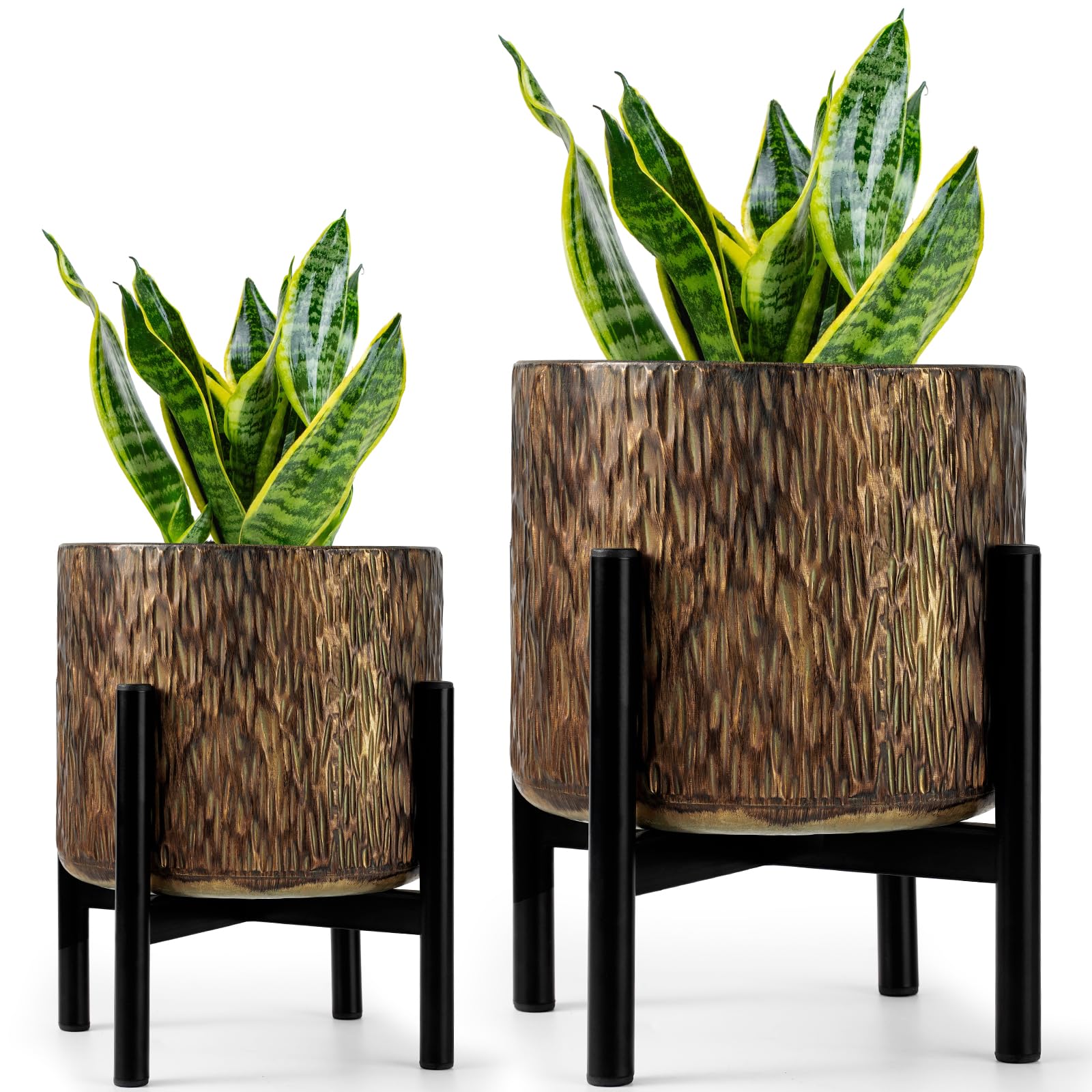 HARVEST LAND Plant Pot with Stand Metal Planter Modern Flower Pot for ...