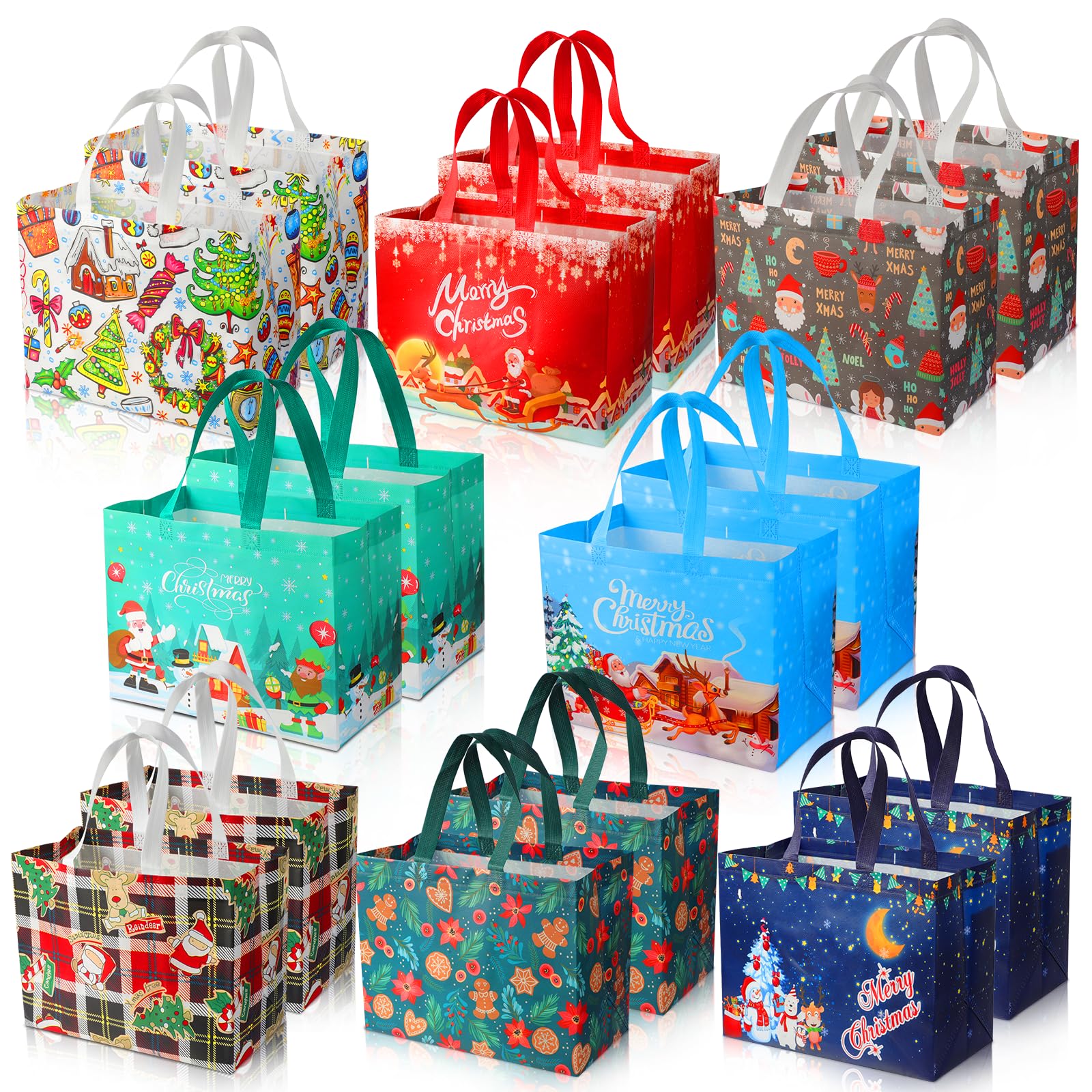 Amazon.com: Christmas Gift Bags, 16 PCS Reusable Christmas Treat Bags ...