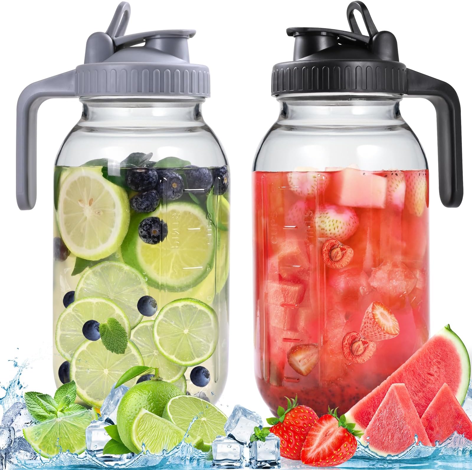 Amazon.com: 3 Pack, Glass Pitcher with Lid - 2 Quart Mason Jar Pitcher ...