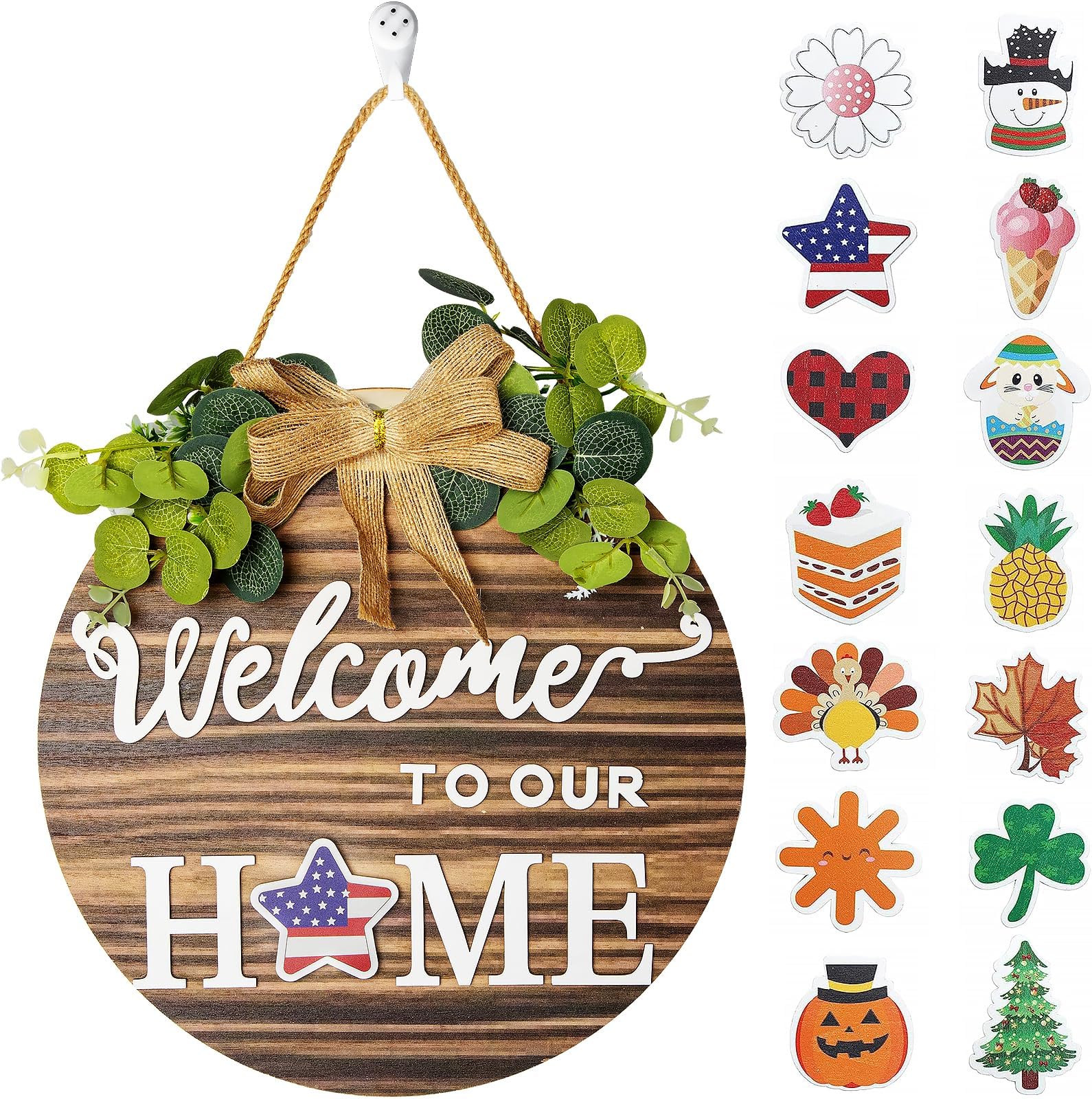 Amazon.com : Interchangeable Welcome Front Door Sign Round Wood 4 ...