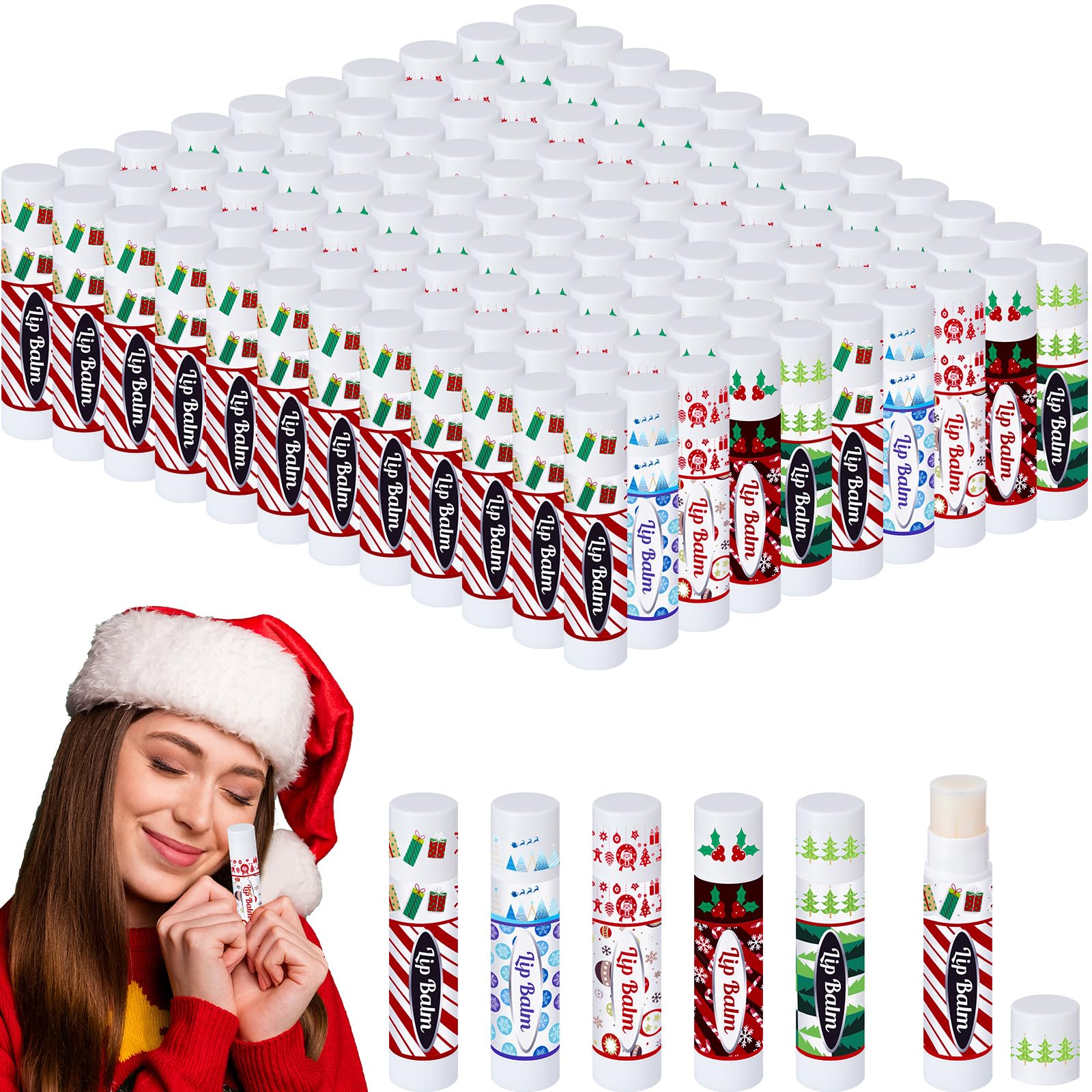 Dansib Xmas Lip Balm Bulk, 100 Pcs, 5 Festive Designs, Moisturizing ...
