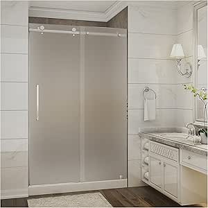 Aston Moselle 48" x 36" x 77.5" Completely Frameless Sliding Shower Door in Frosted Glass with ...