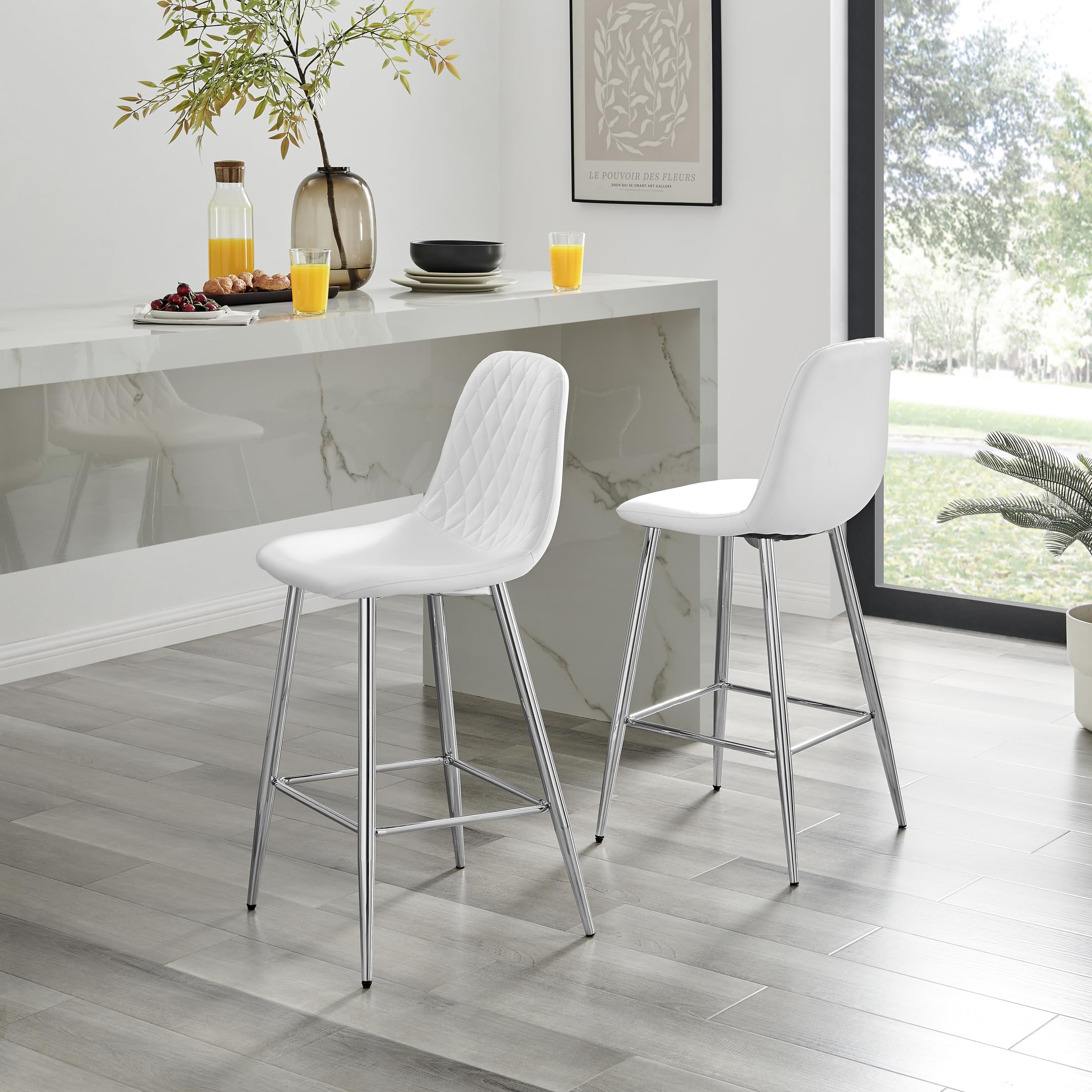 Furniturebox UK Bar Stool Chair - Corona White Faux Leather Dining ...