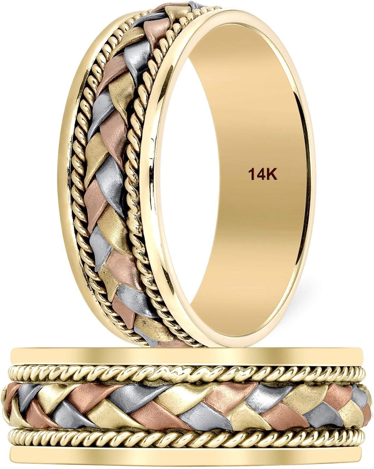Amazon.com: Tri Color Wedding Band – 18 k or 14k Handmade Gold Braided ...