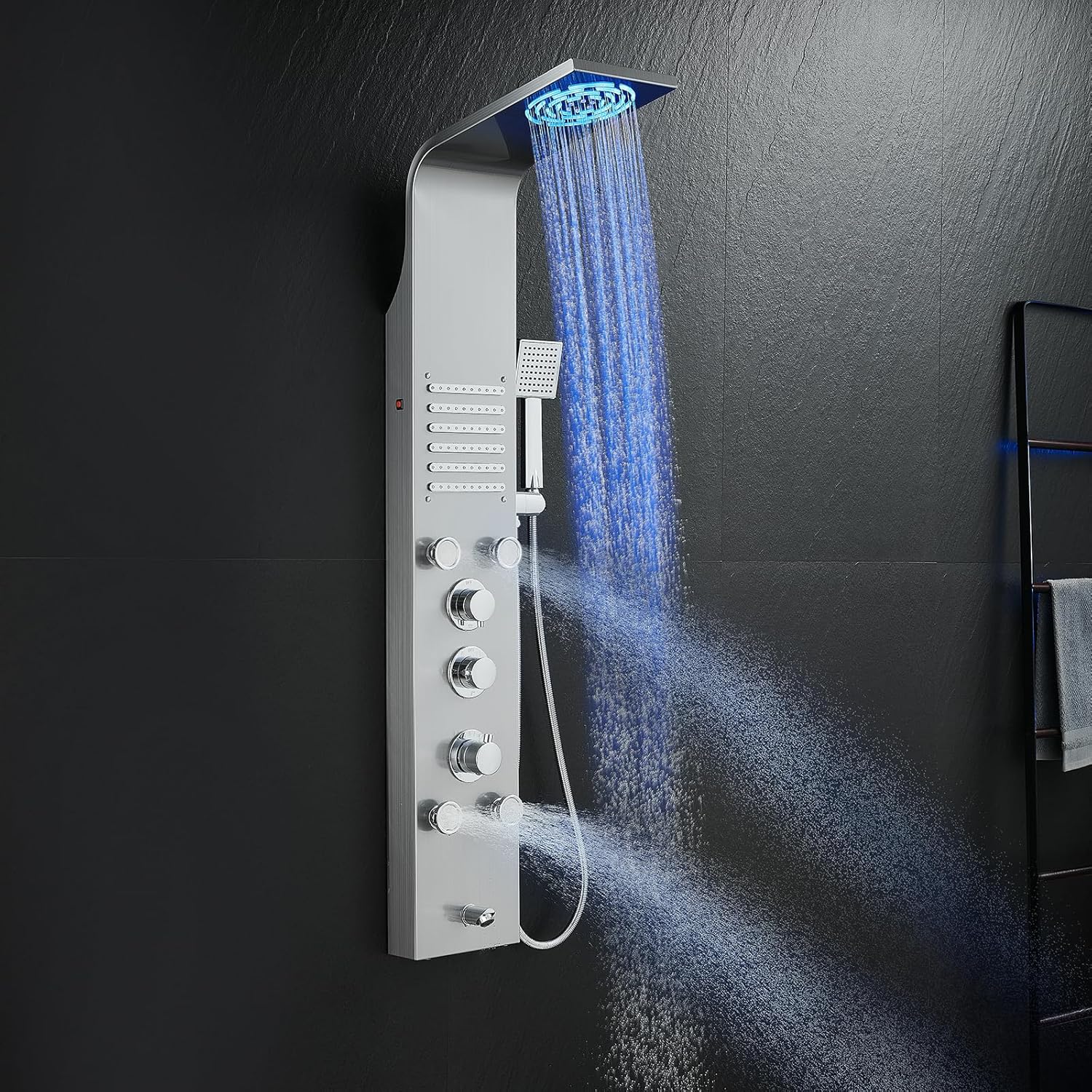 ROVATE Thermostatic Shower Panel Tower System with LED Rainfall Mist ...