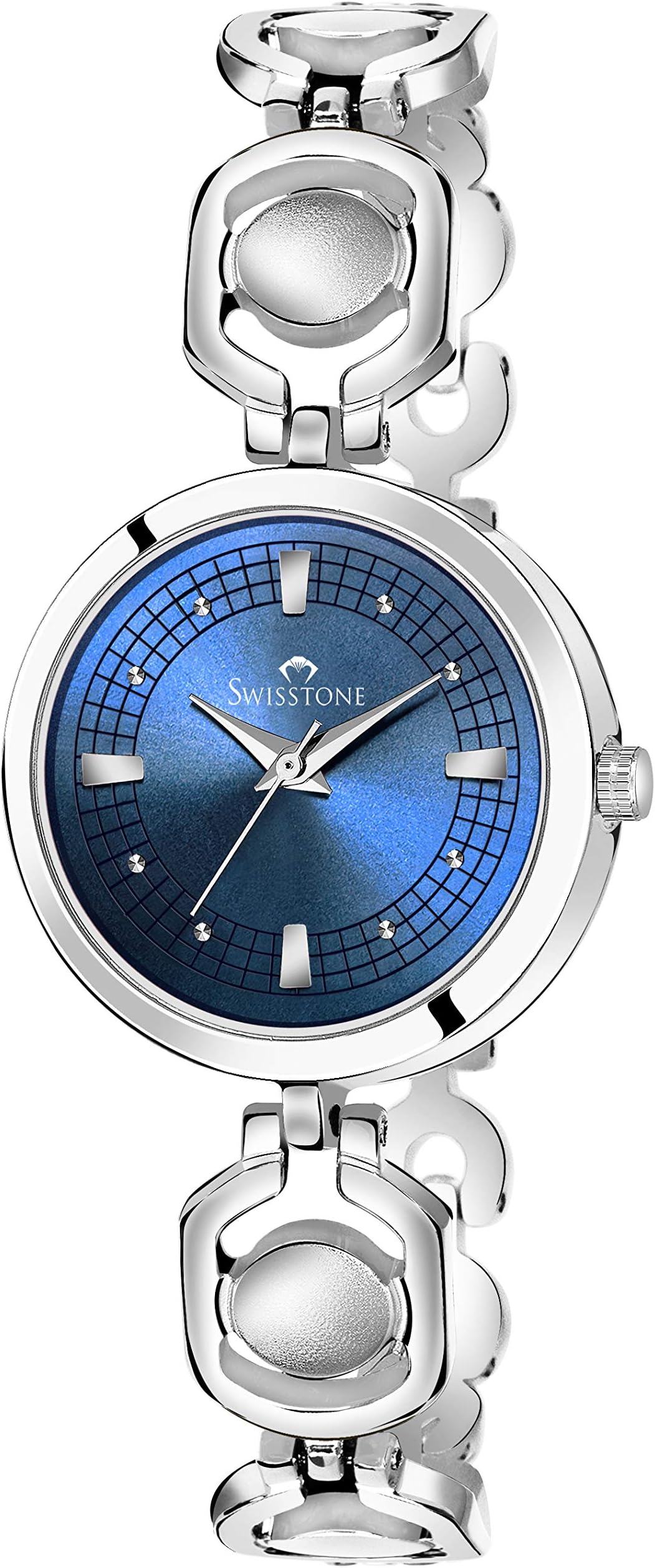 SWISSTONE JEWELS082-BLUSLV Silver Plated Bracelet Wrist Watch for Women ...
