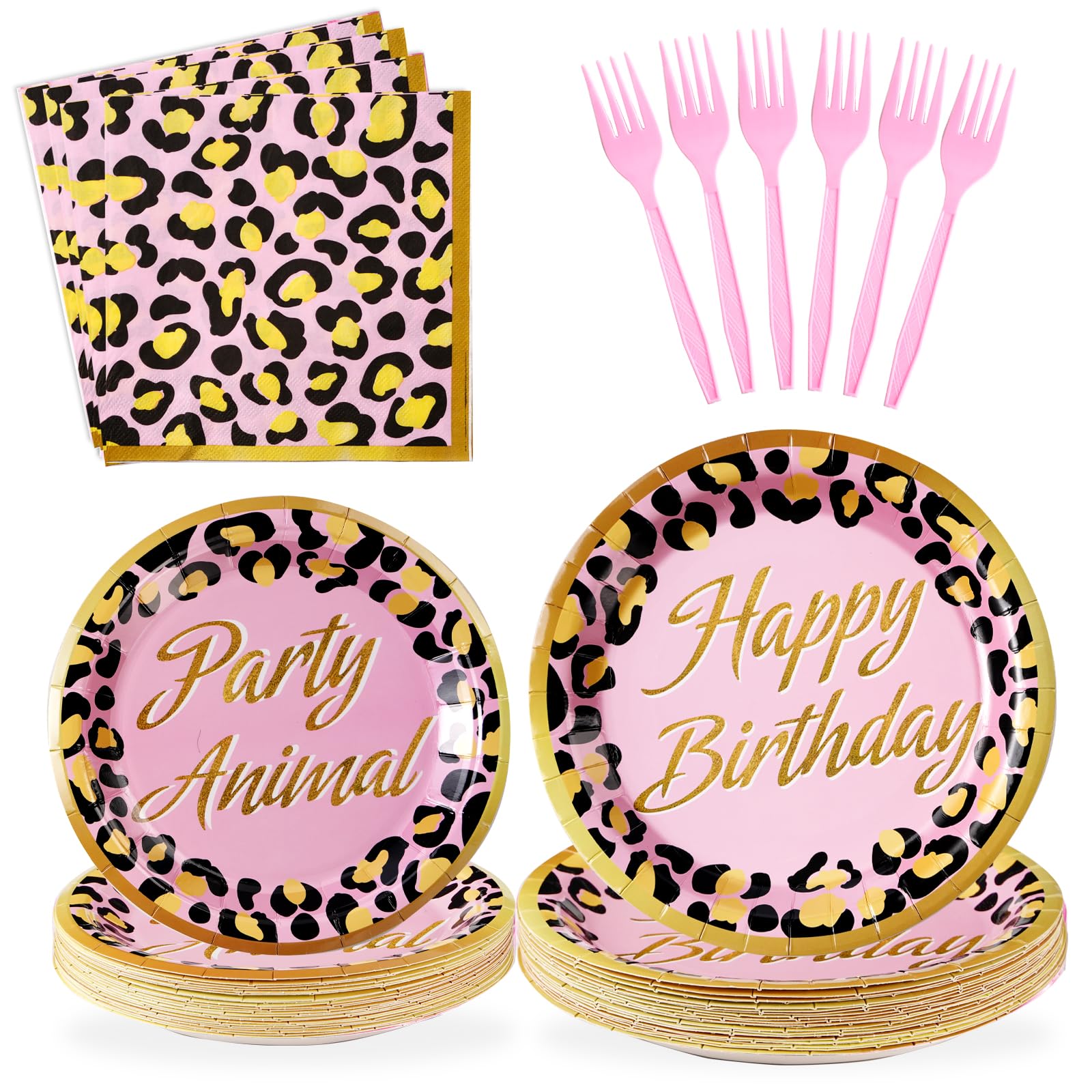 Amazon.com: Grencian 96Pcs Animal Leopard Print Party Supplies Pink ...