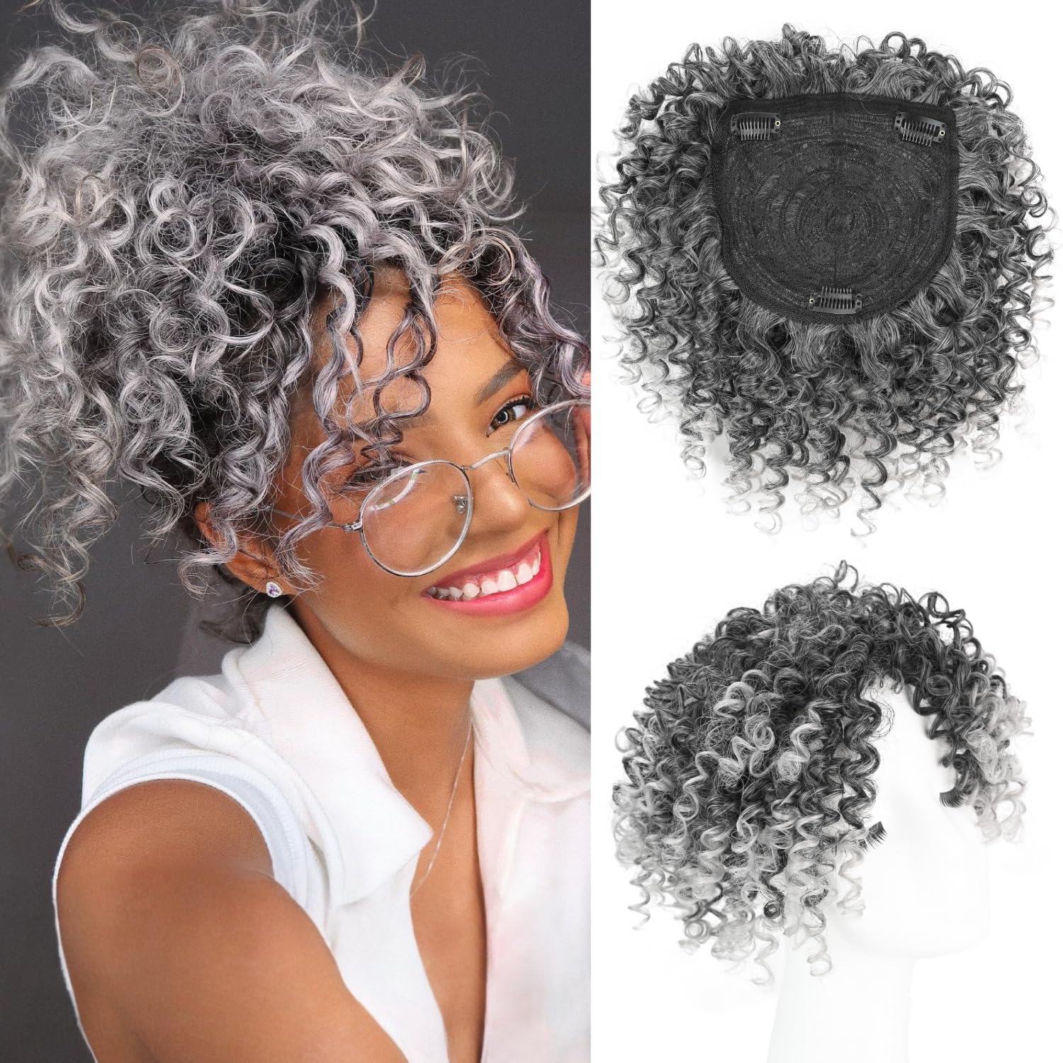 Amazon.com : Adancyler Natural Afro Kinky Curly Short Hair Toppers with ...