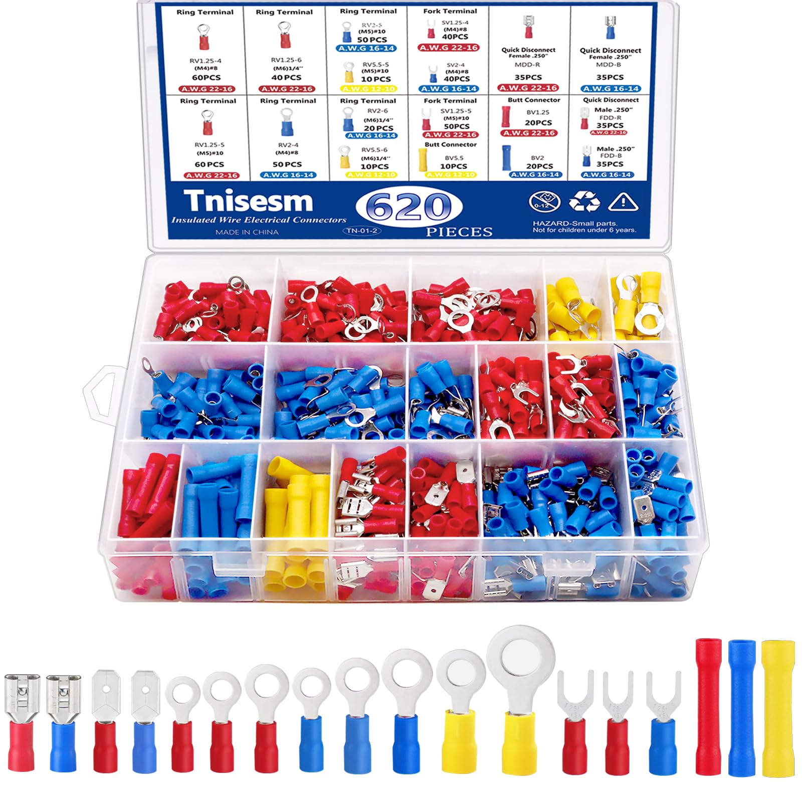 Snapklik.com : Tnisesm 620Pcs Insulated Wire Crimp Connectors ...