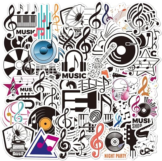 50Pcs Music Stickers for Water Bottle, Laptop, Skateboard, Guitar ...