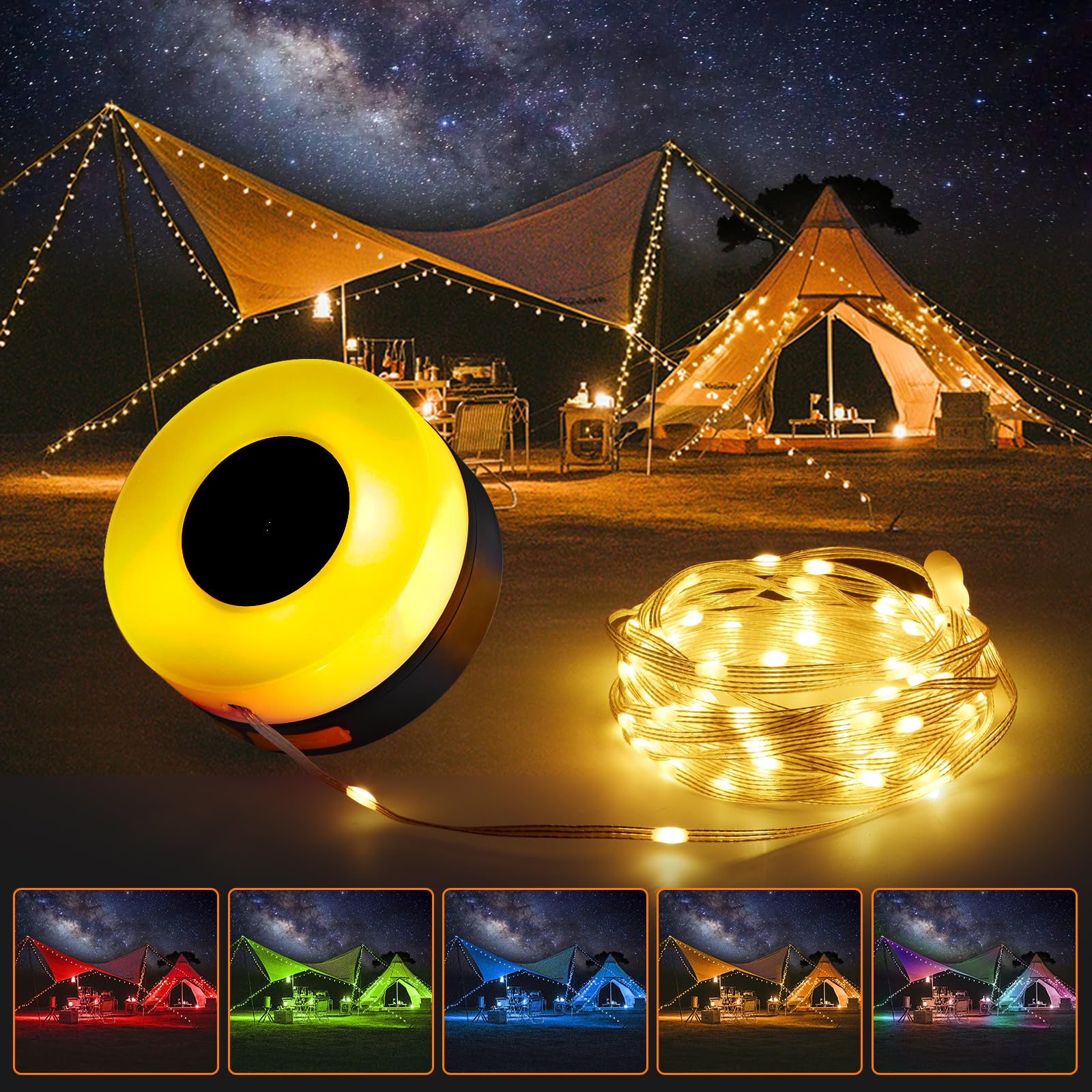 Amazon.com: ARNVCS Camping Lights String, Camp Lamp Rechargeable String ...