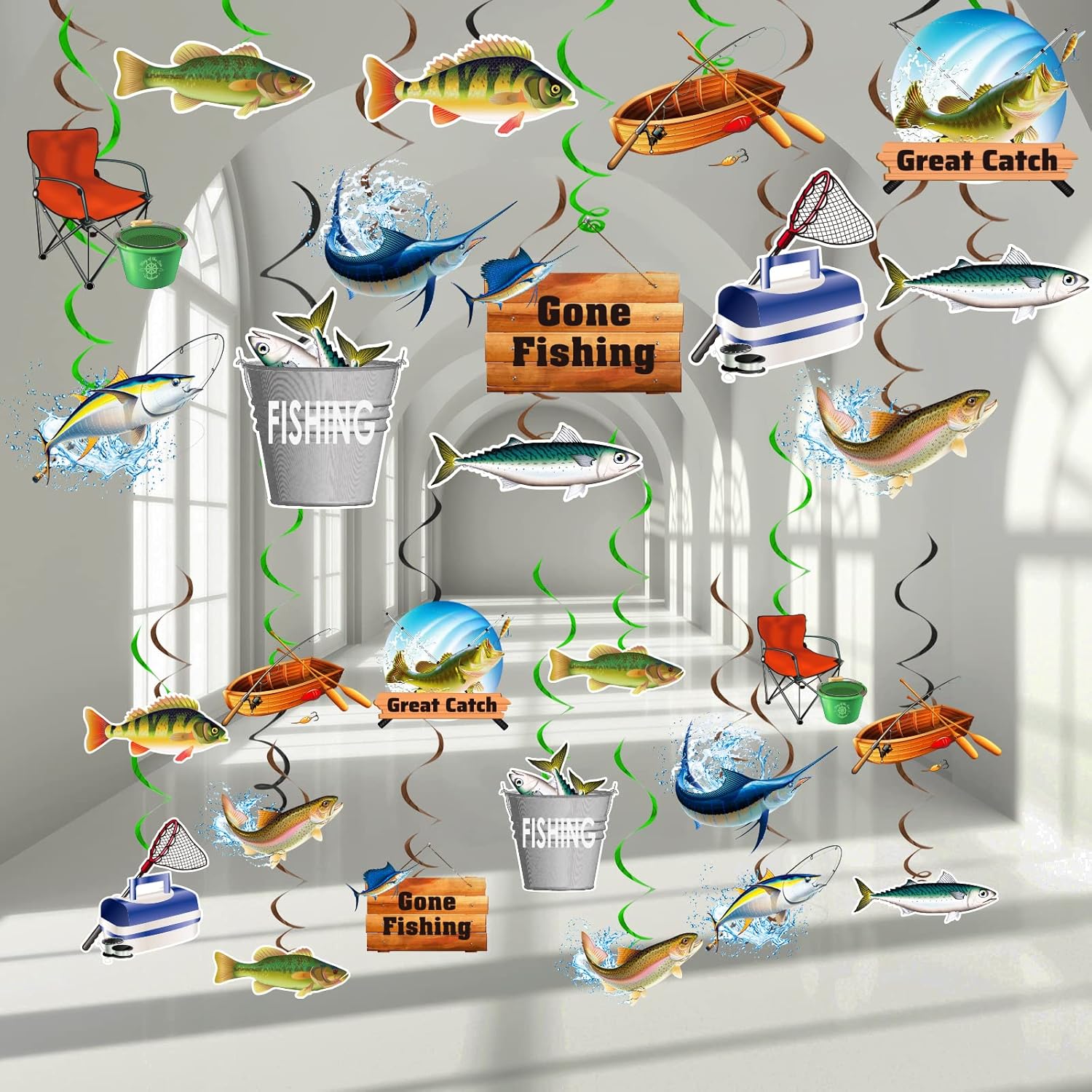 Amazon.com: 60Pcs Gone Fishing Birthday Party Decorations Supplies ...