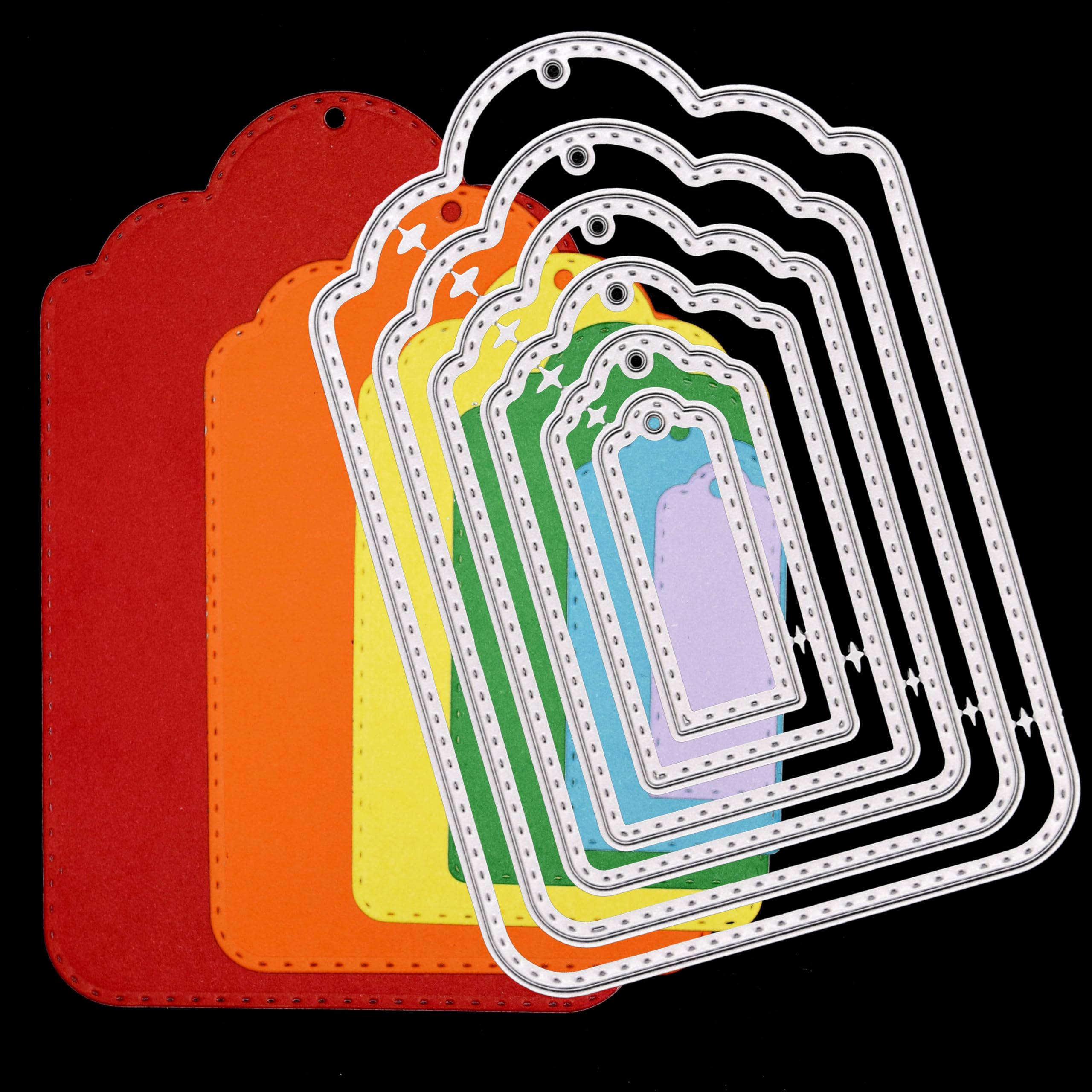 Nest of 6 Tags Metal Cutting Dies Stitch Patterned, Gift Tag Stencils ...